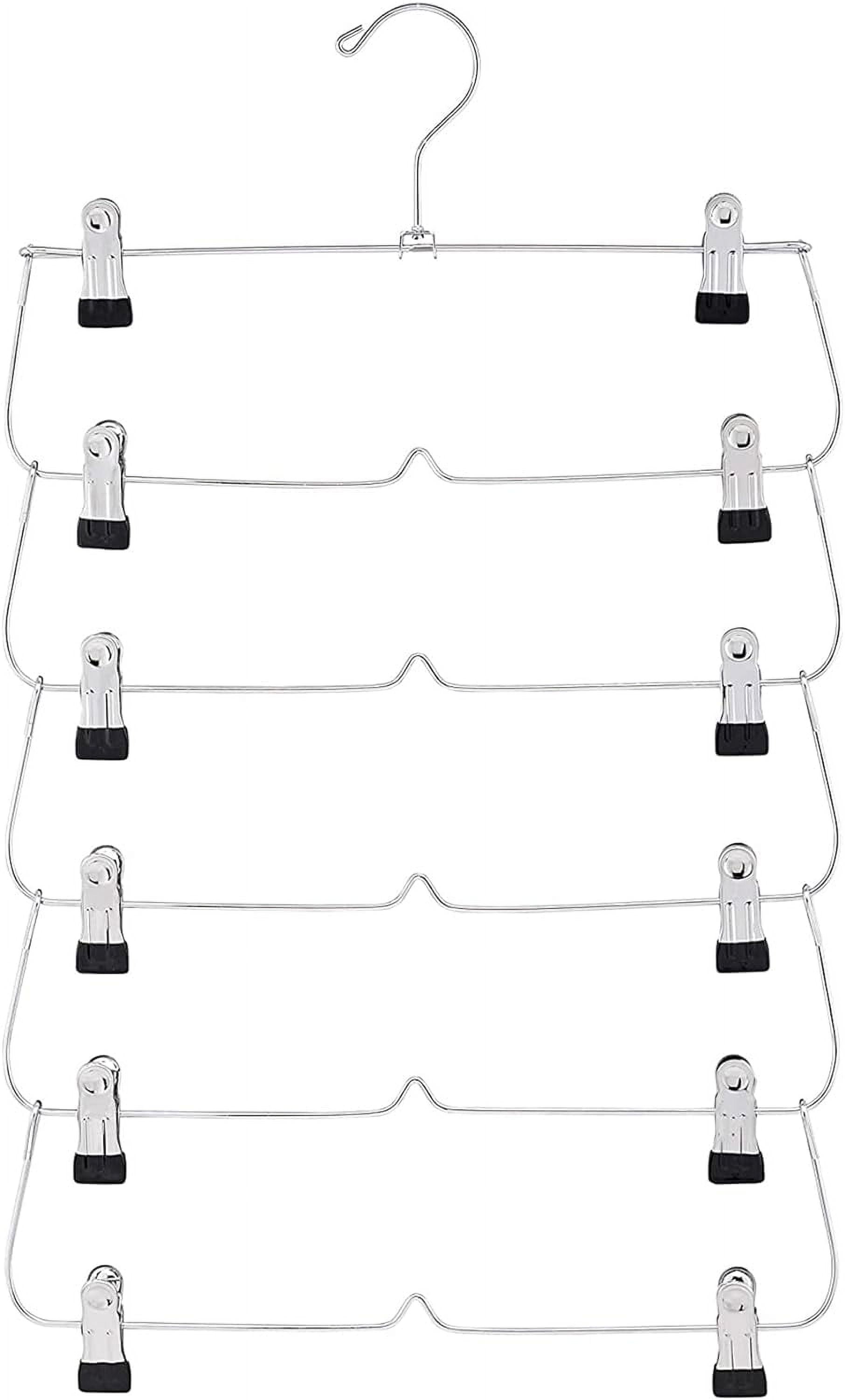 Skirt Hangers Pack of 4, Space Saving Pant Hangers with Clips, 6-Tier ...