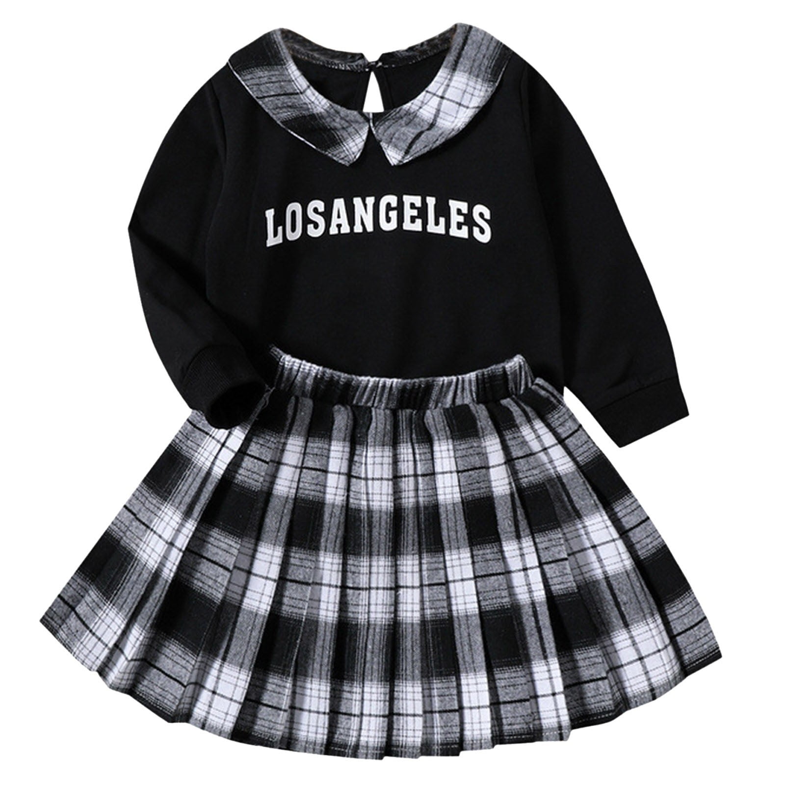 Skirt Set for Girls Girl's 2 Piece Outfit Letter Graphic Collared Tee ...