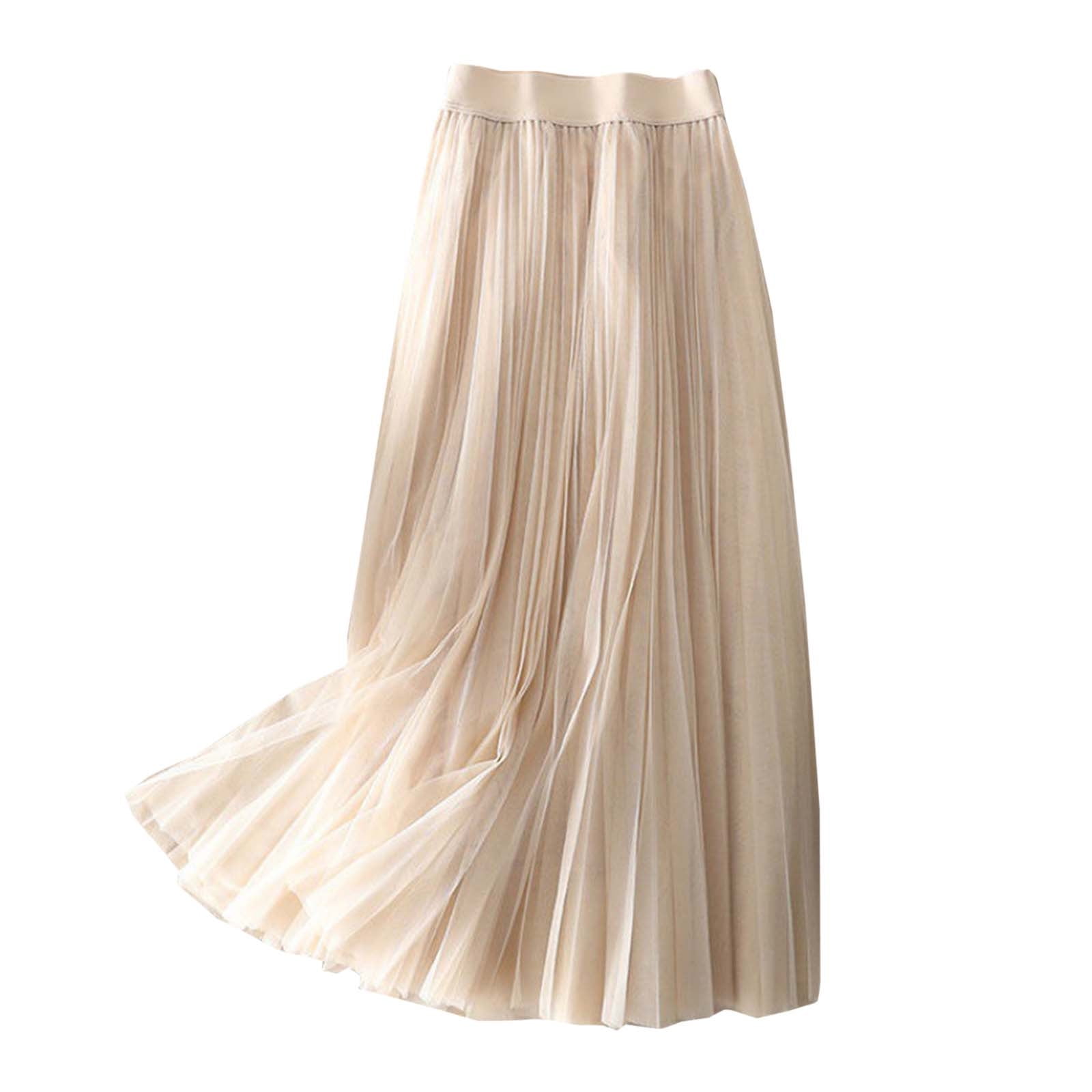 Skirts For Women Summer Chiffon Solid Color High Waist Pleated Casual ...