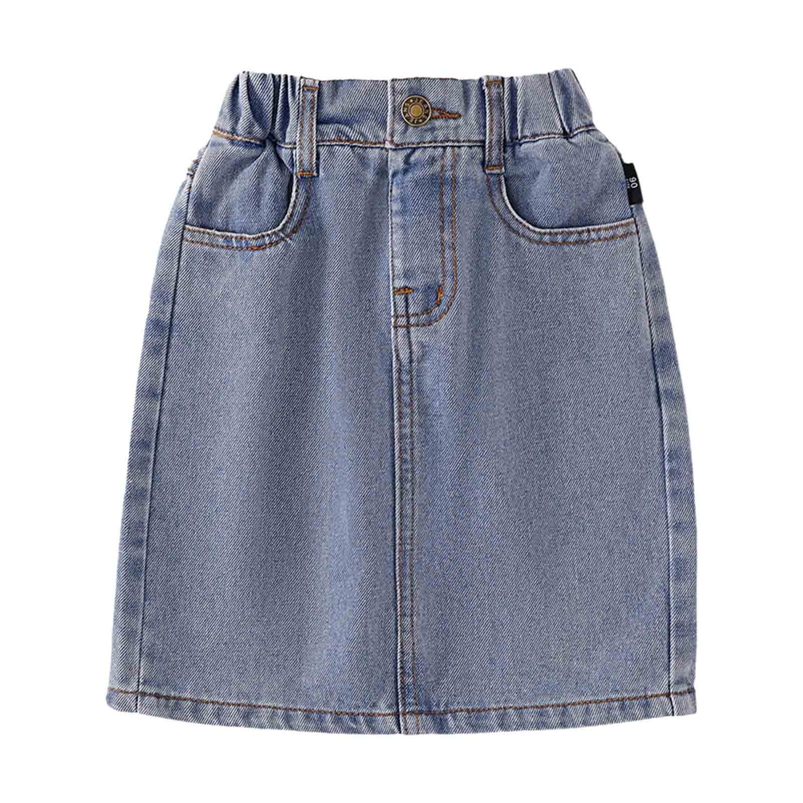 Skirts for Girls High Waist Solid Denim Skirt for Kids Toddler Girls ...