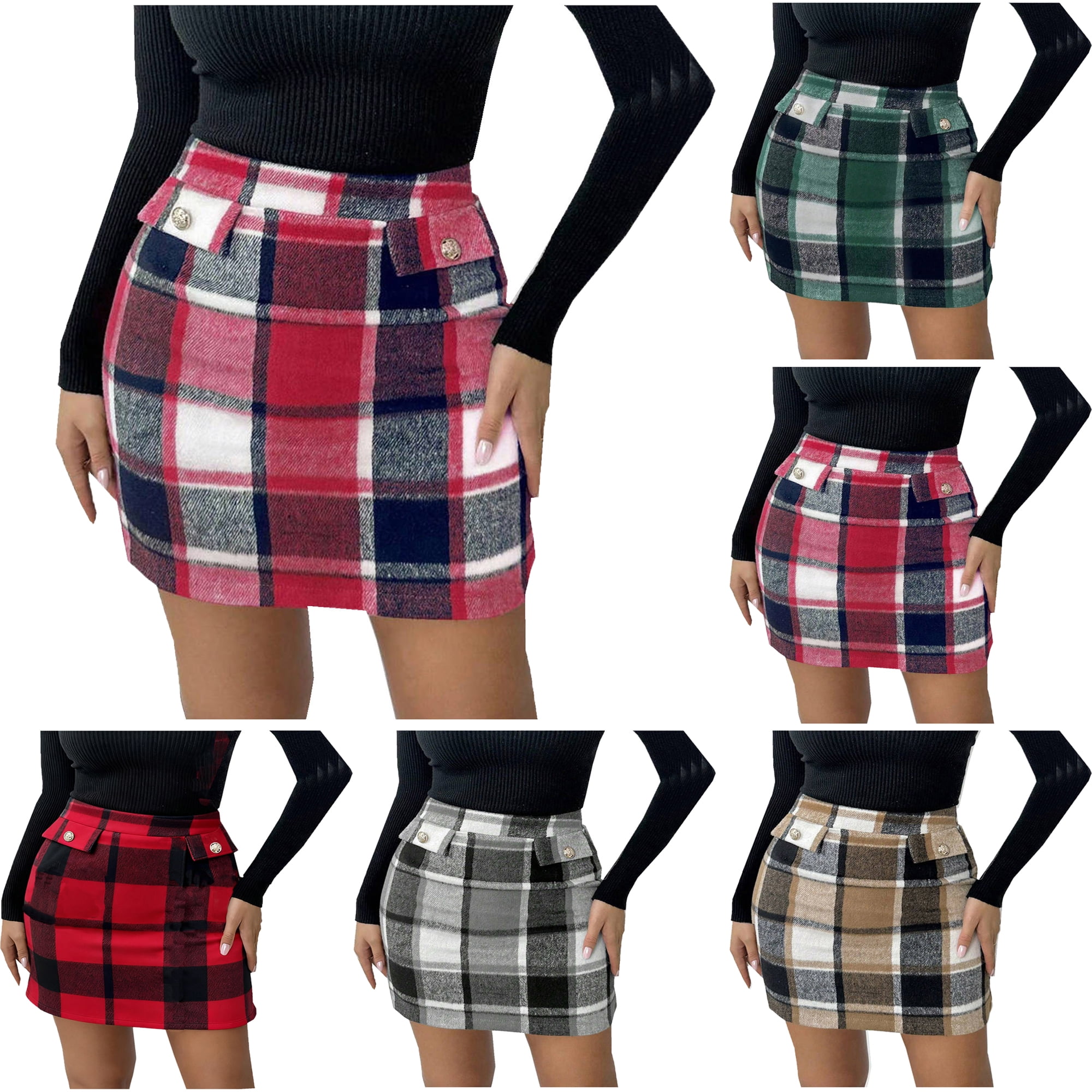 Skirts for Women Check Print High Waist Tight Pencil Skirt Summer Sexy ...