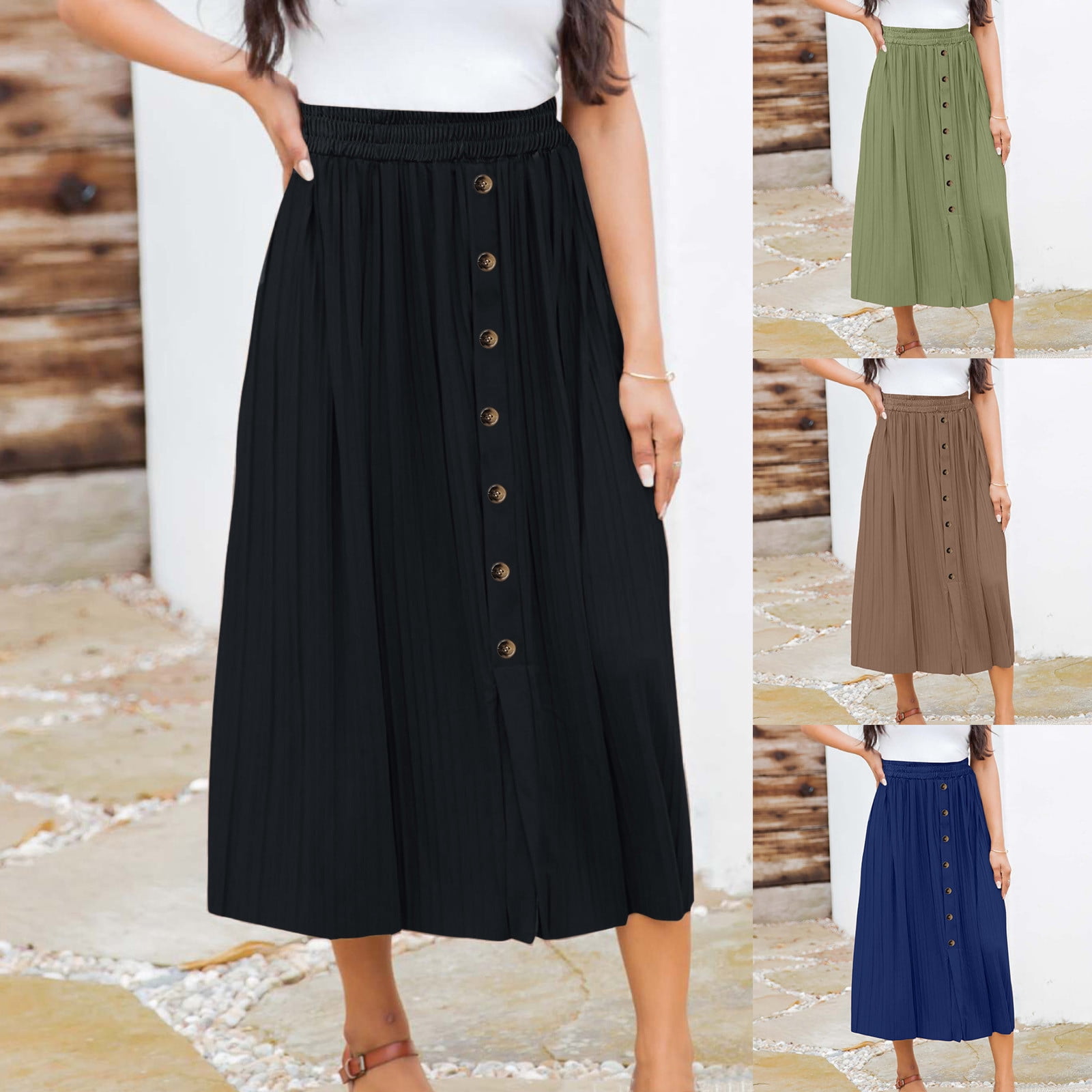 Skirts for Women Elastic Waist Party Shiny Accordion Pleated Midi ...