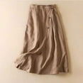 Skirts for Women, Linen Blend A-Line Midi Skirt, Button Front Wrap ...