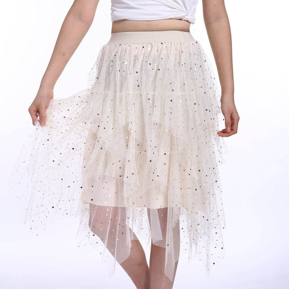 Skirts for Women s High Waisted Star Sequin Pommel Skirt Irregular Mesh ...