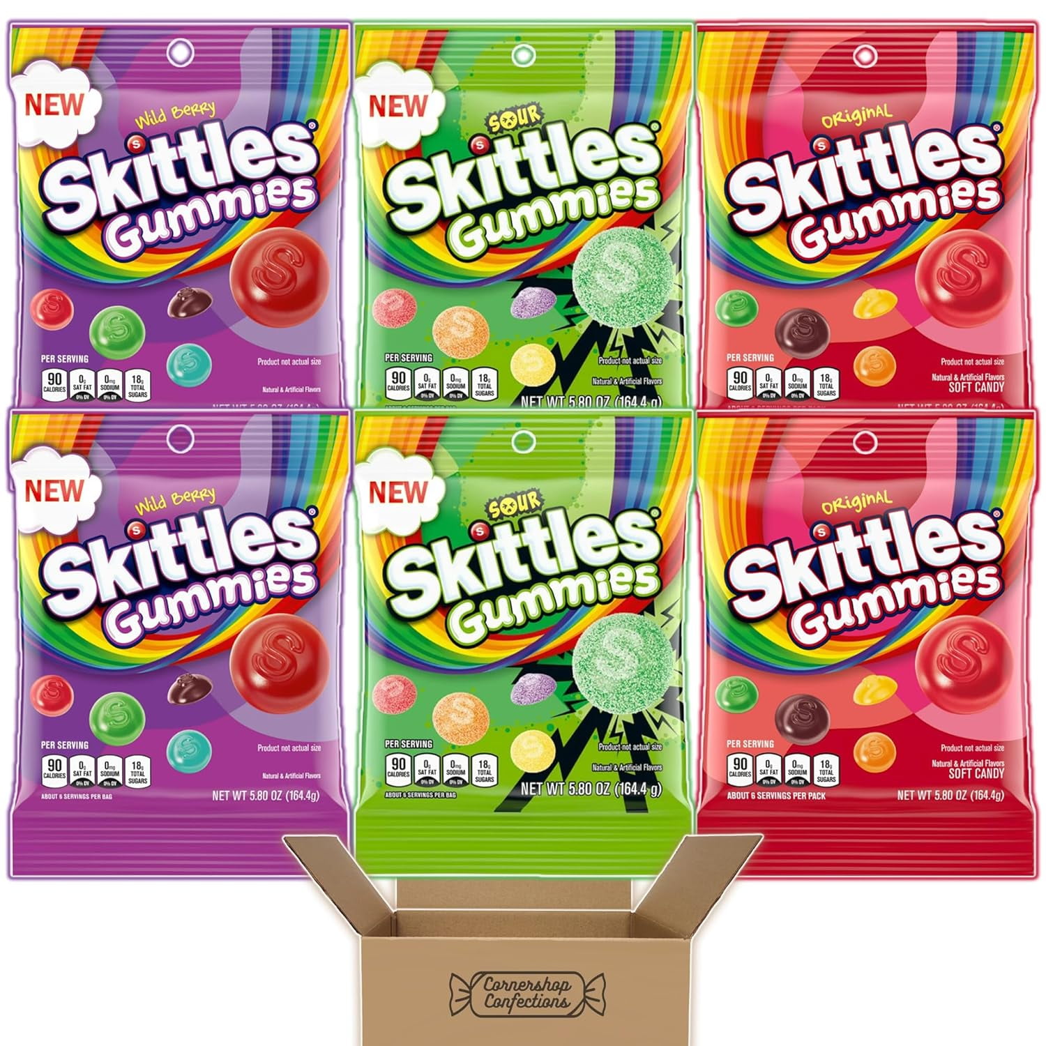 Skittles Gummies 6 Bag Variety Pack - 3 Different Flavors - 2 ...