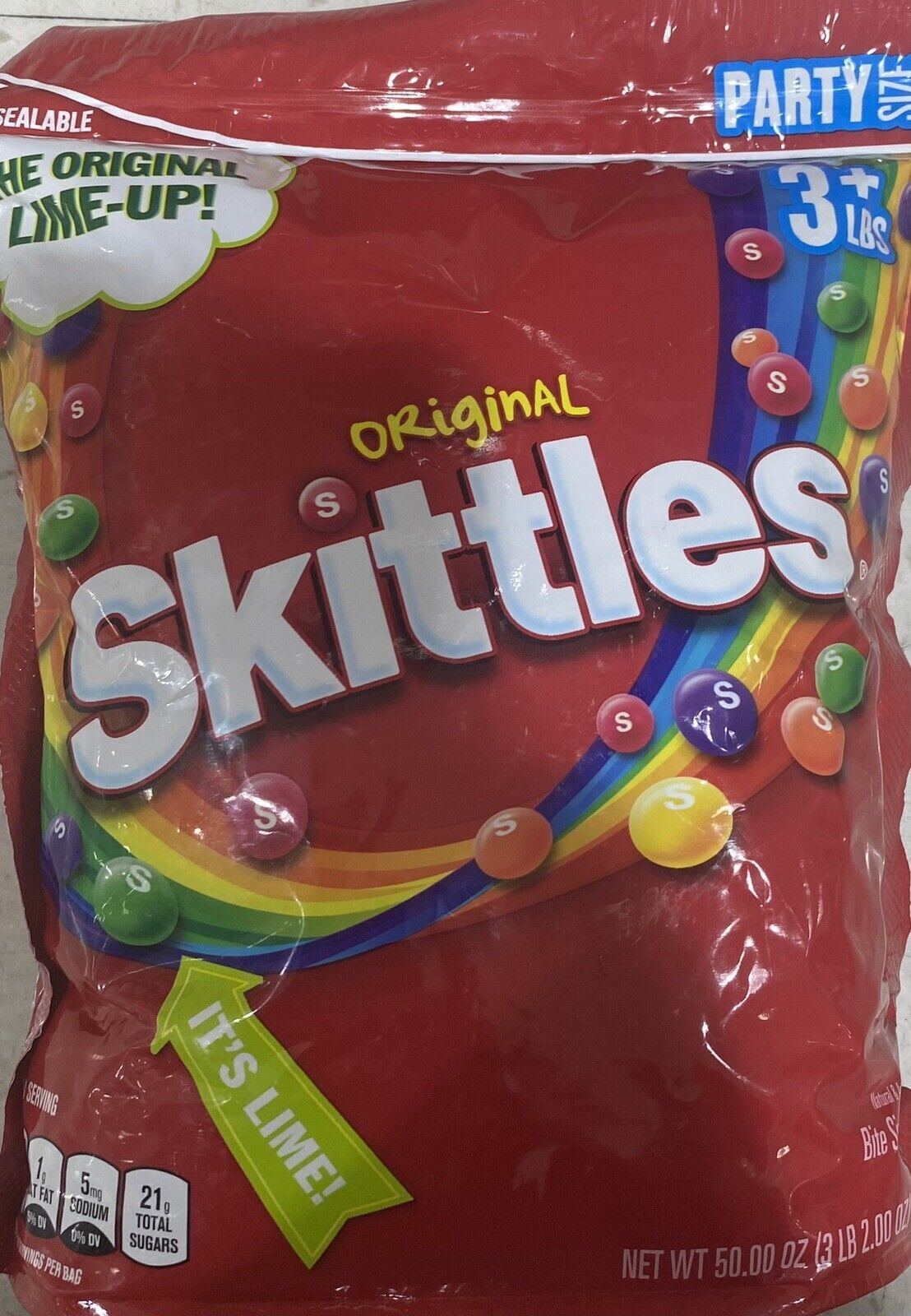 Skittles Original Chewy Candy Party Size Resealable Bag 50 oz Lime up ...