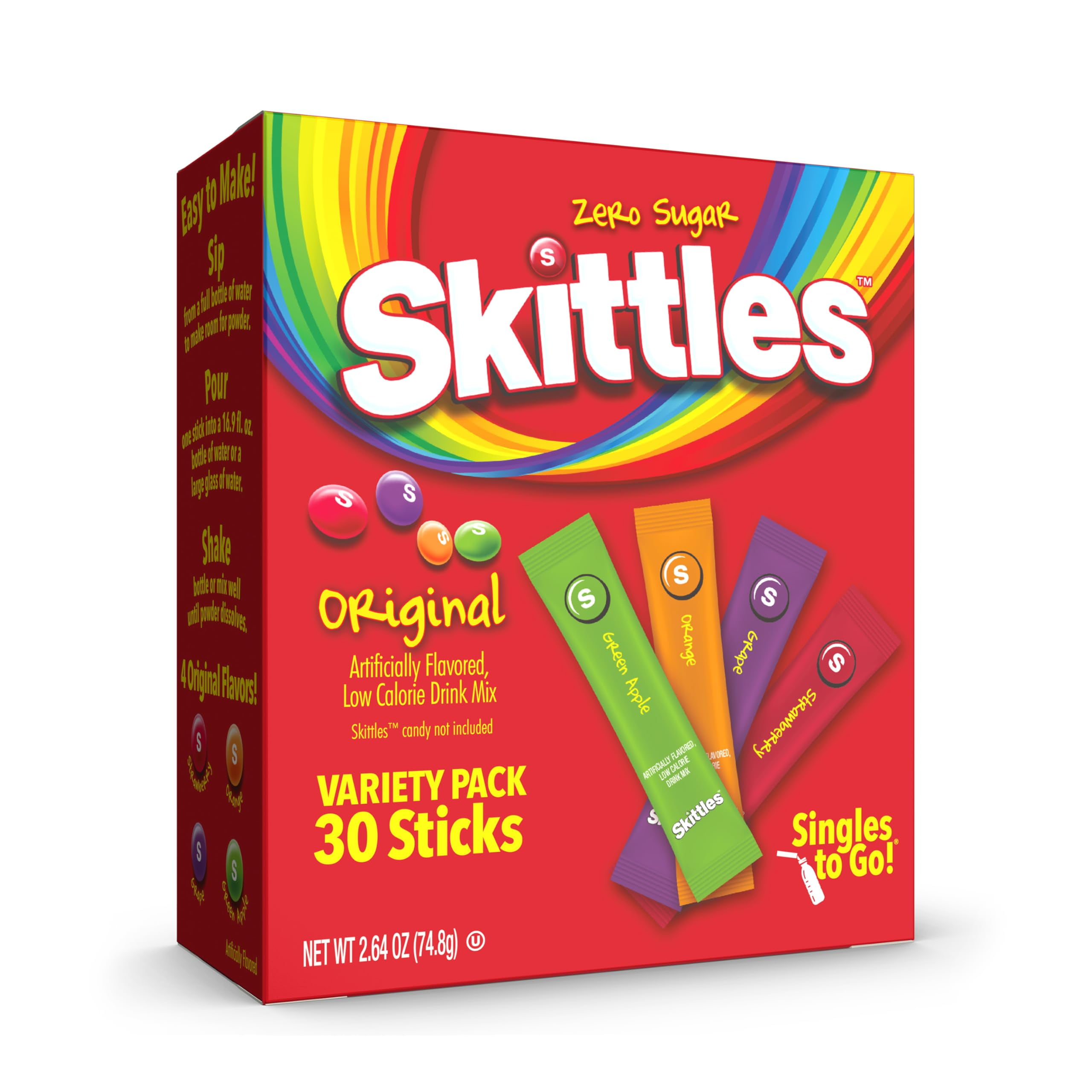 Skittles Singles To Go Variety Pack, Powdered Drink Mix, Zero Sugar ...
