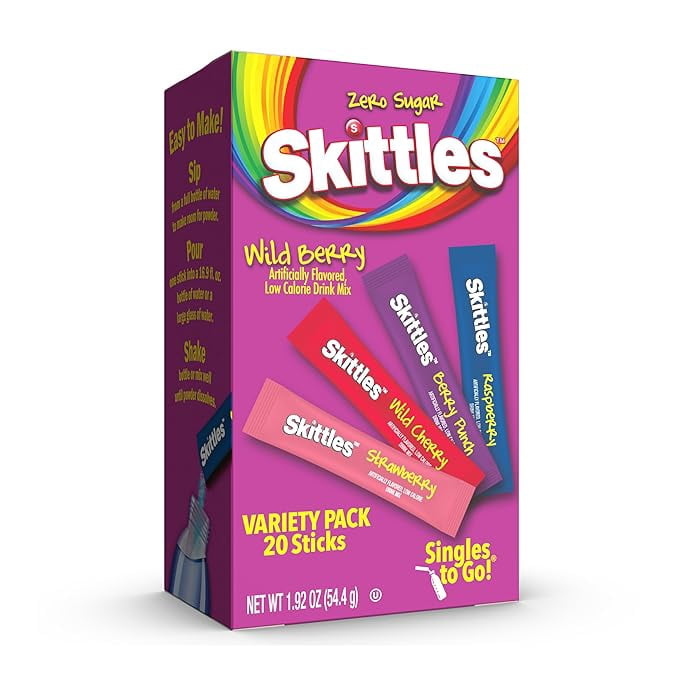 SKITTLES, Singles To Go Drink Mix Sticks, 20ct, Wild Berry Flavor ...