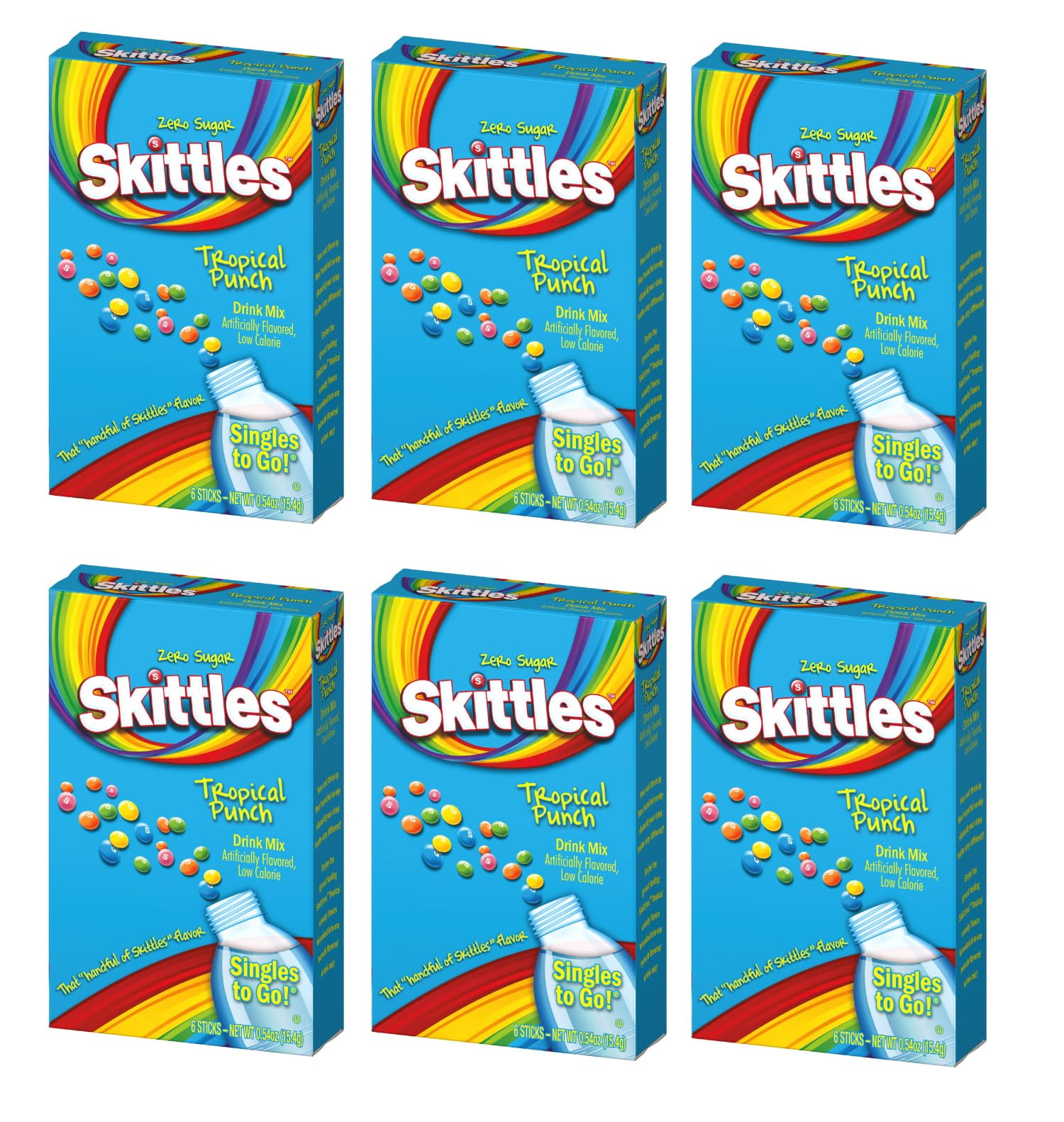 Skittles Singles To Go Drink Mix, Tropical Punch, 6 Pack, 6 Count Boxes ...