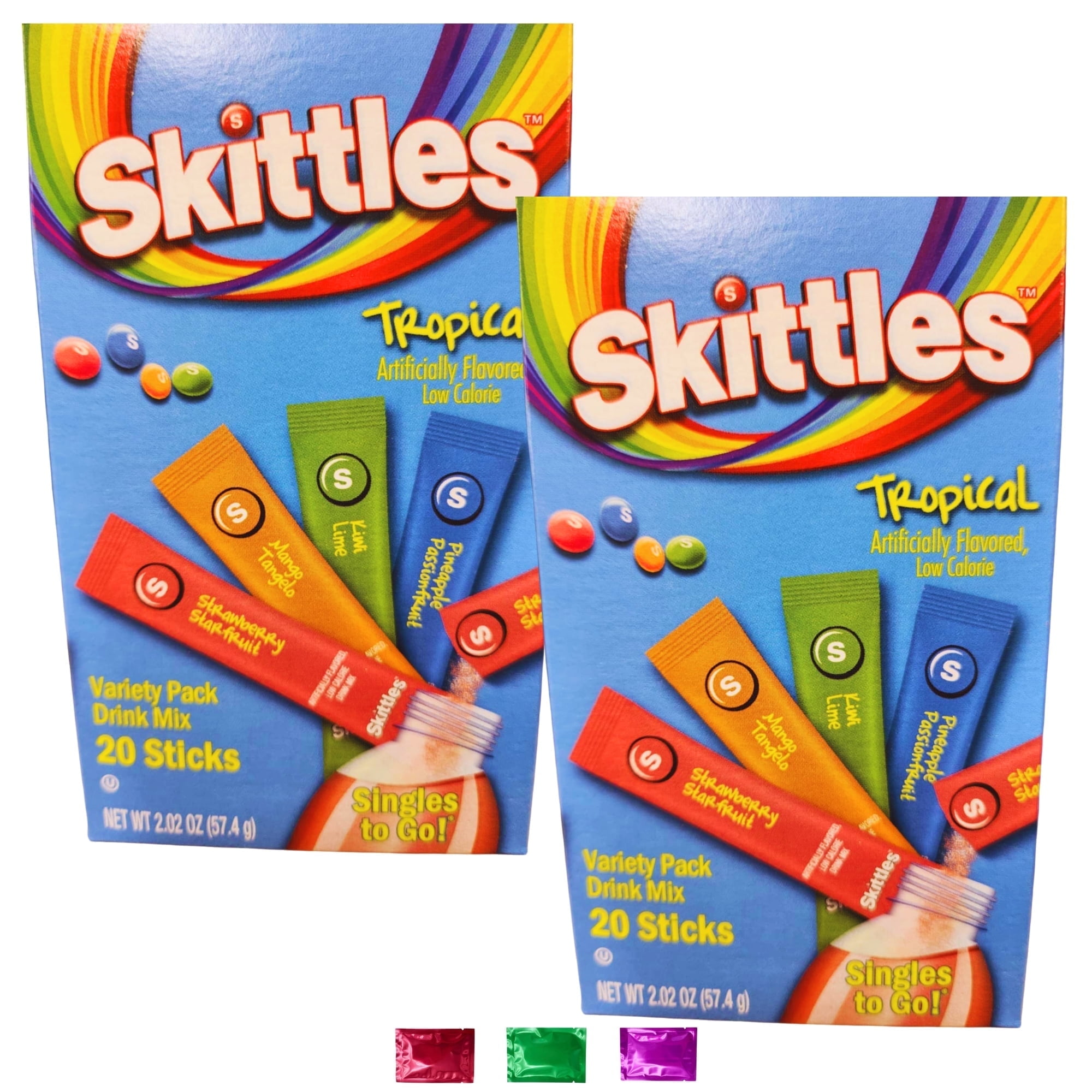 Skittles Tropical Variety Pack Drink Mix Sticks 2 Boxes, Zero Sugar Low ...