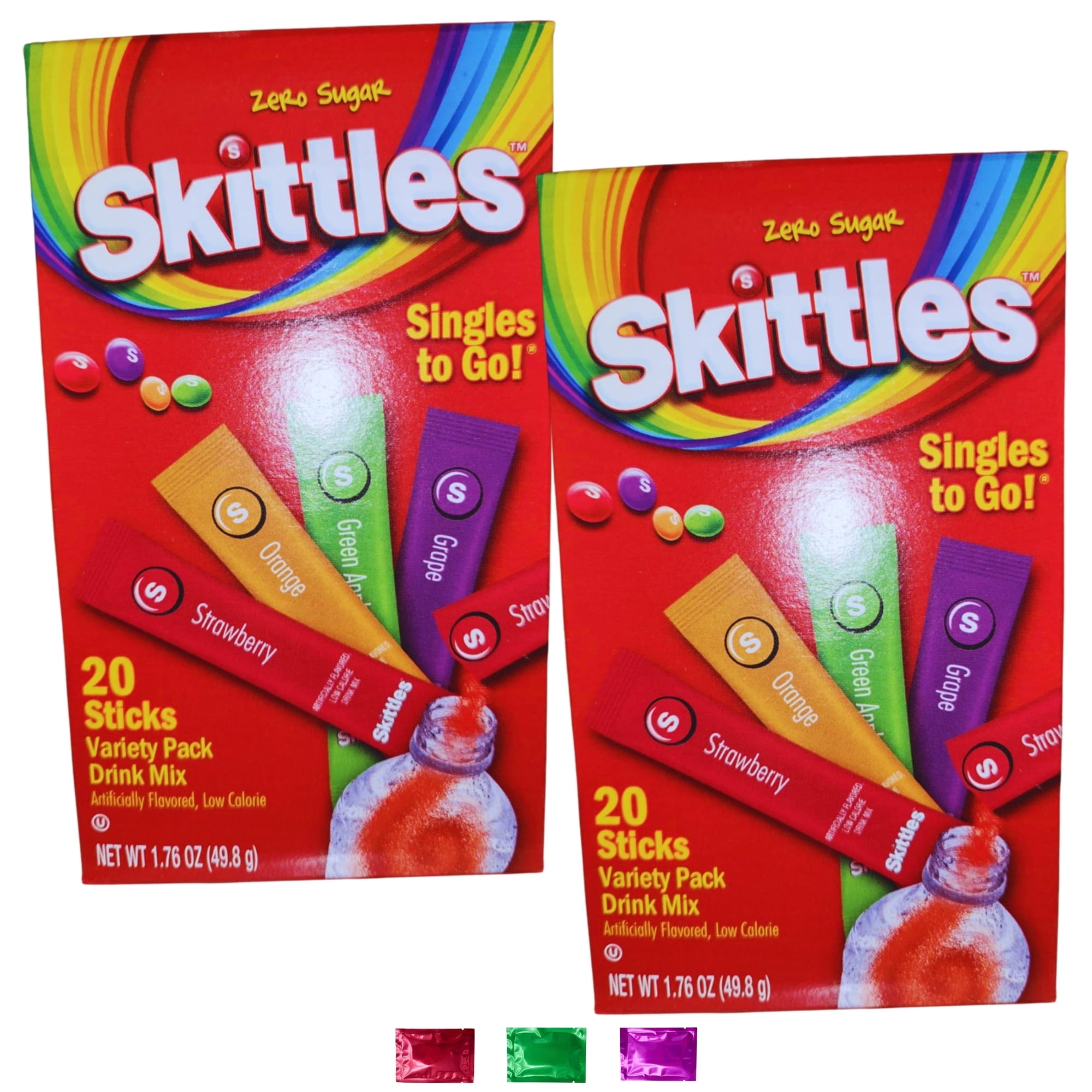 Skittles Variety Pack Drink Mix Singles 2 Boxes 40 Servings Total, Zero ...