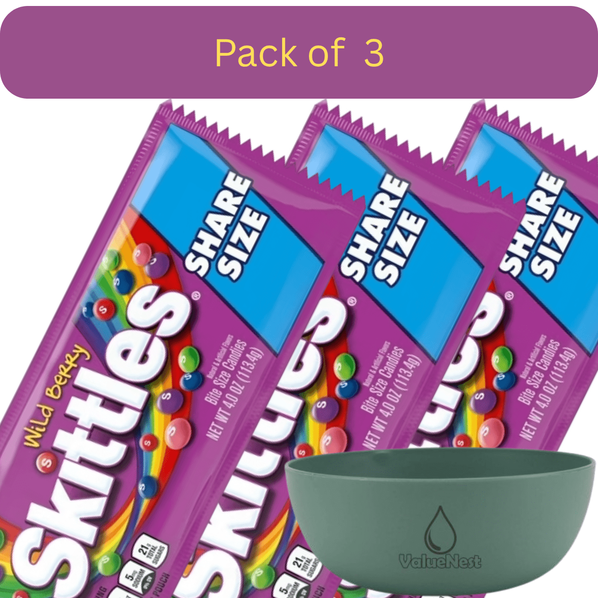 Skittles Wild Berry Chewy Candy 4 oz Bag, 3 Pack with Bowl by Value ...