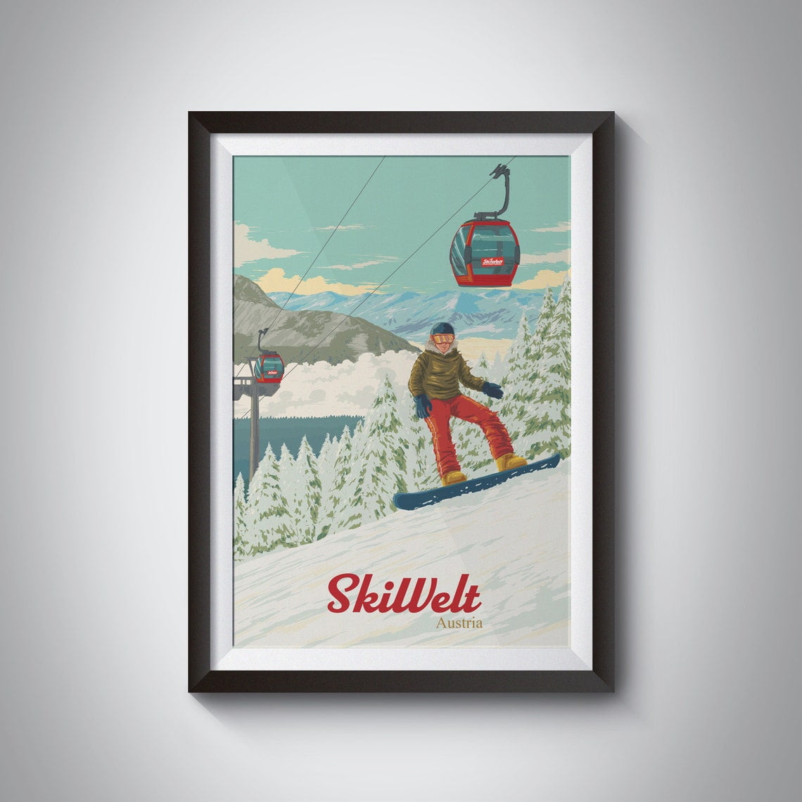 Skiwelt Austria Snowboarding Poster, Ski Resort Print, Ski Lift Art ...