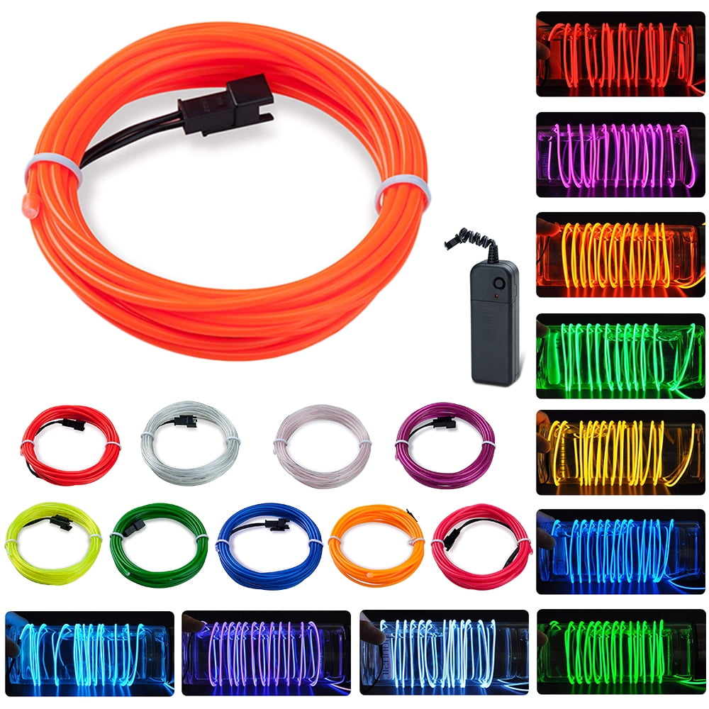 Skksst 13.12ft Portable EL Wire LED Neon Glow String Rope Light Battery ...