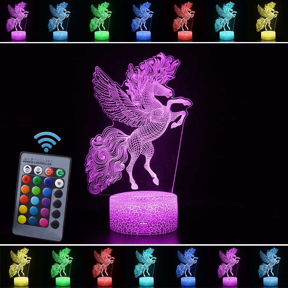 Skksst 3D Unicorn Desk Lamp With Remote Control Touchable Color Change ...