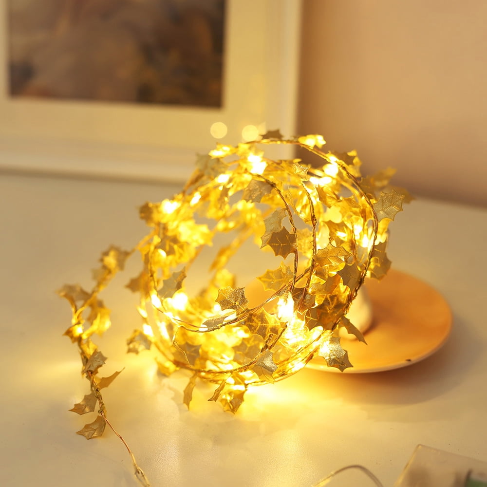 Skksst 6.5ft Golden Leaf String Lights Christmas Wedding Party Home ...