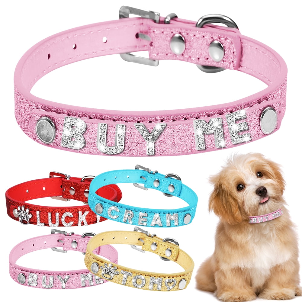 Skksst Bling Sequins Rhinestone Personalized Pet Collar Dog Cat PU ...
