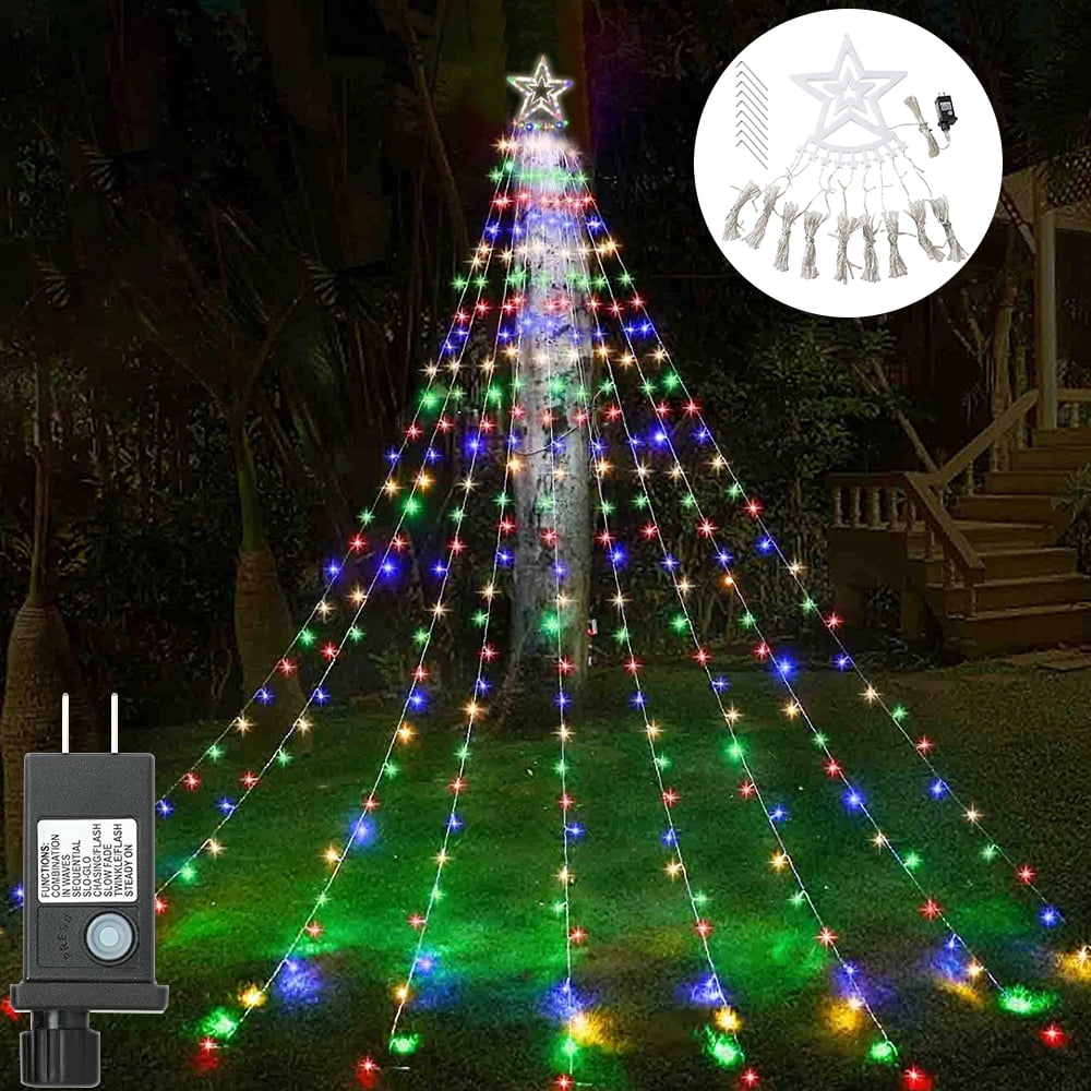 Skksst Christmas LED Waterfall String Light With Topper Star Lamp ...
