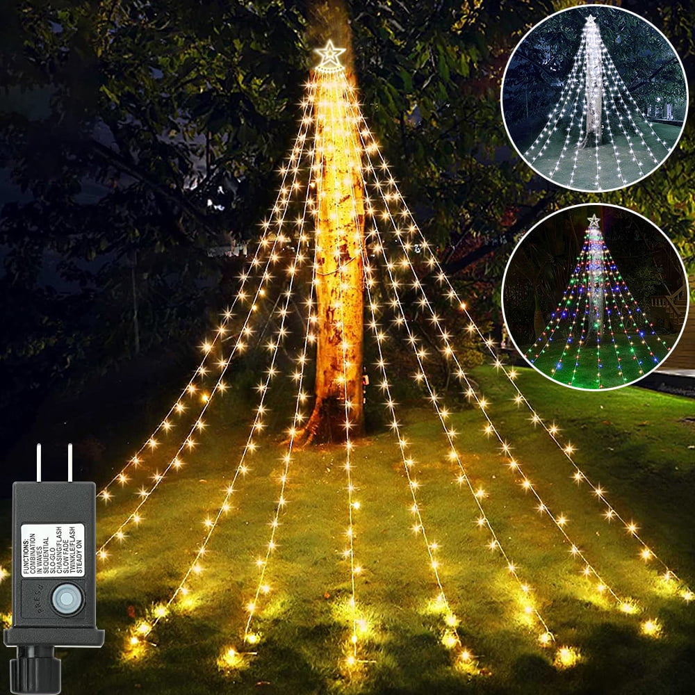 Skksst Christmas LED Waterfall String Light With Topper Star Lamp ...