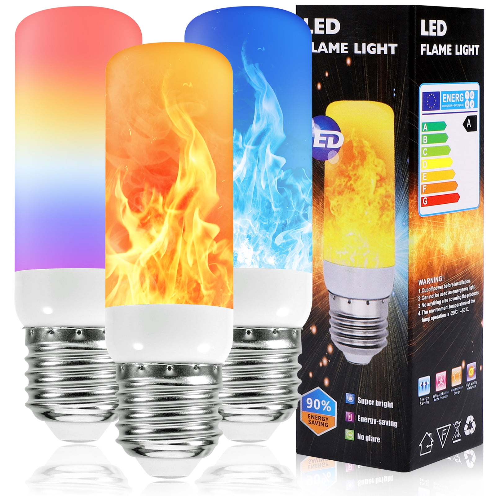 Skksst E27 LED Flame Effect Light Bulb 4pcs Outdoor Indoor 3 Mode ...