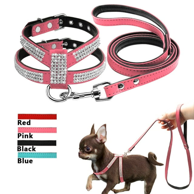 Skksst Pet Bling Rhinestone Lead Harness Puppy Dog Cat Walking Collar ...