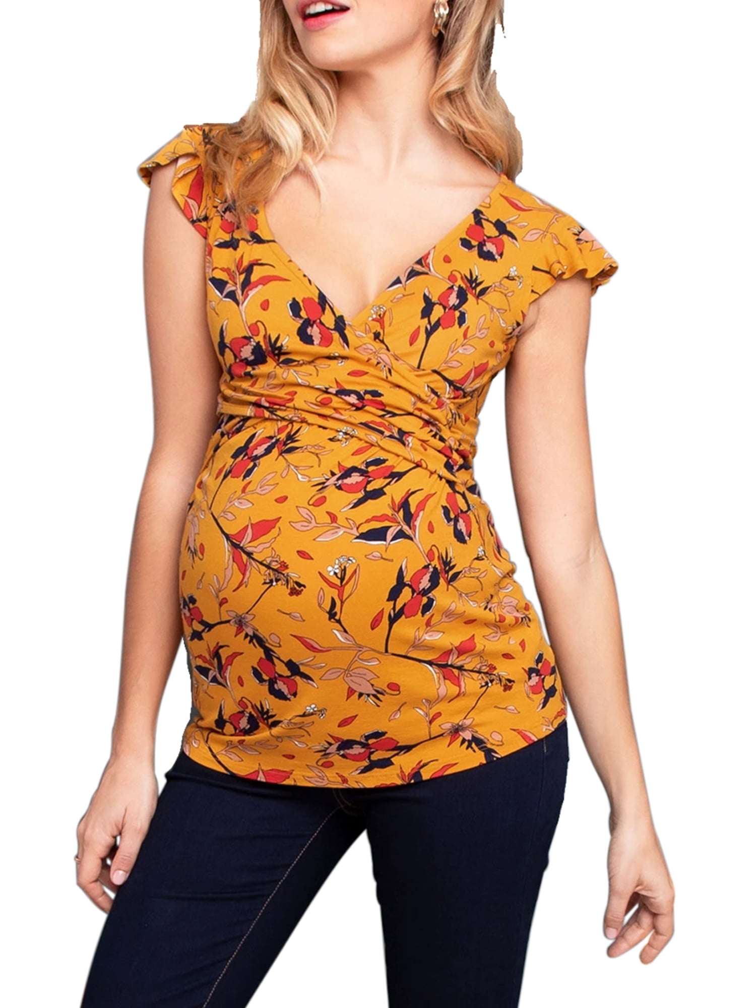 Skksst Pregnant Womens Sleeveless Floral Tank Bump Top Maternity ...