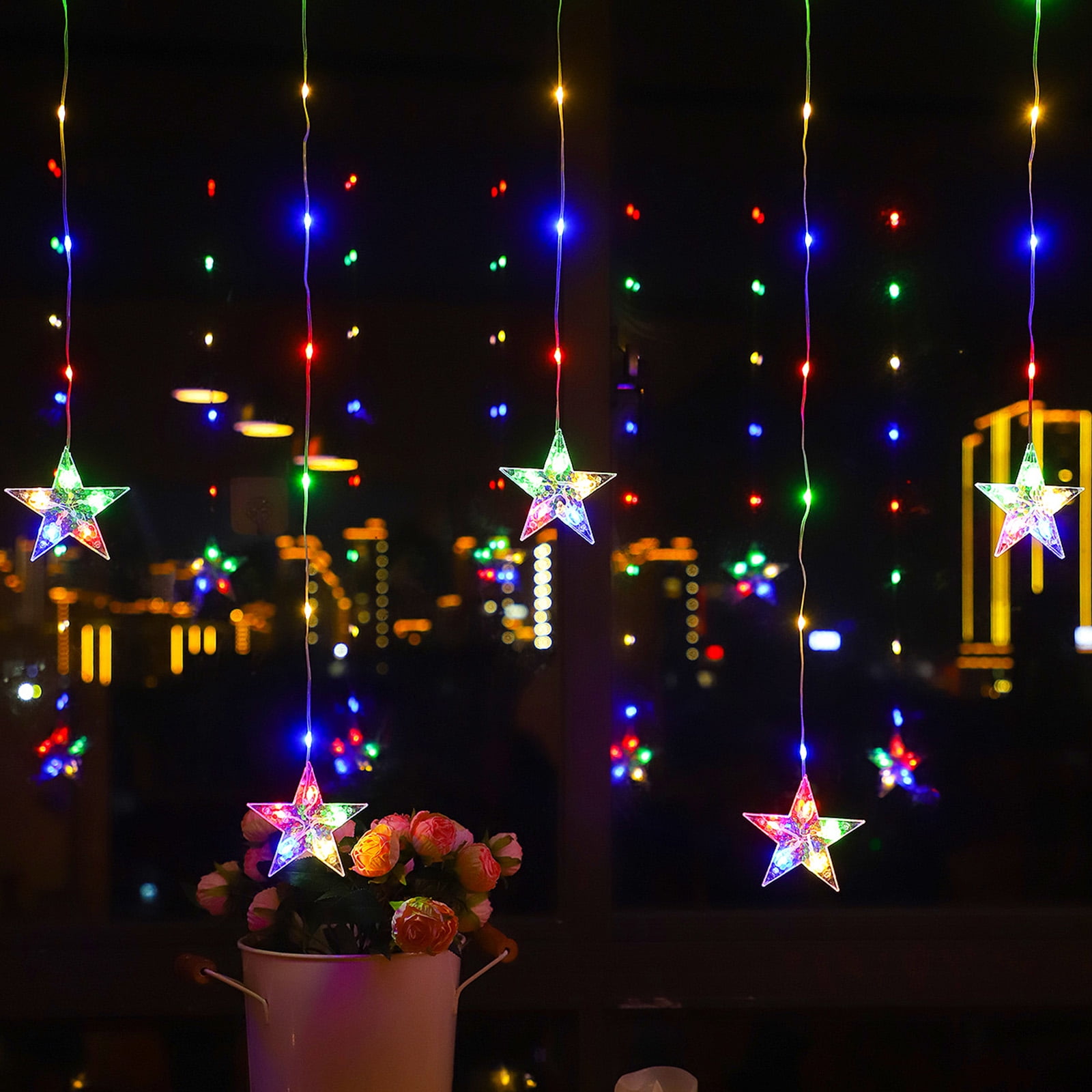 Skksst Star Hanging Curtain Light LED Icicle String Light Christmas ...