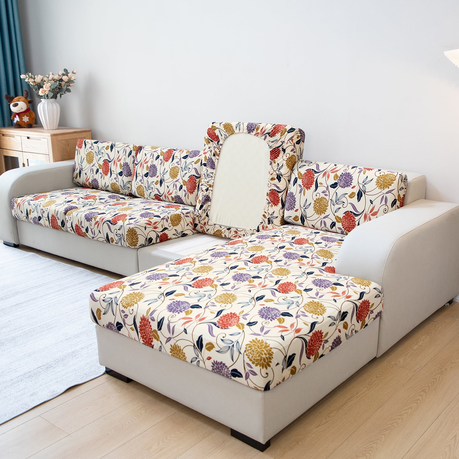 Skksst Stretch Floral Print Sofa Cover Sectional Couch Seat Cushion Slipcover Furniture ...