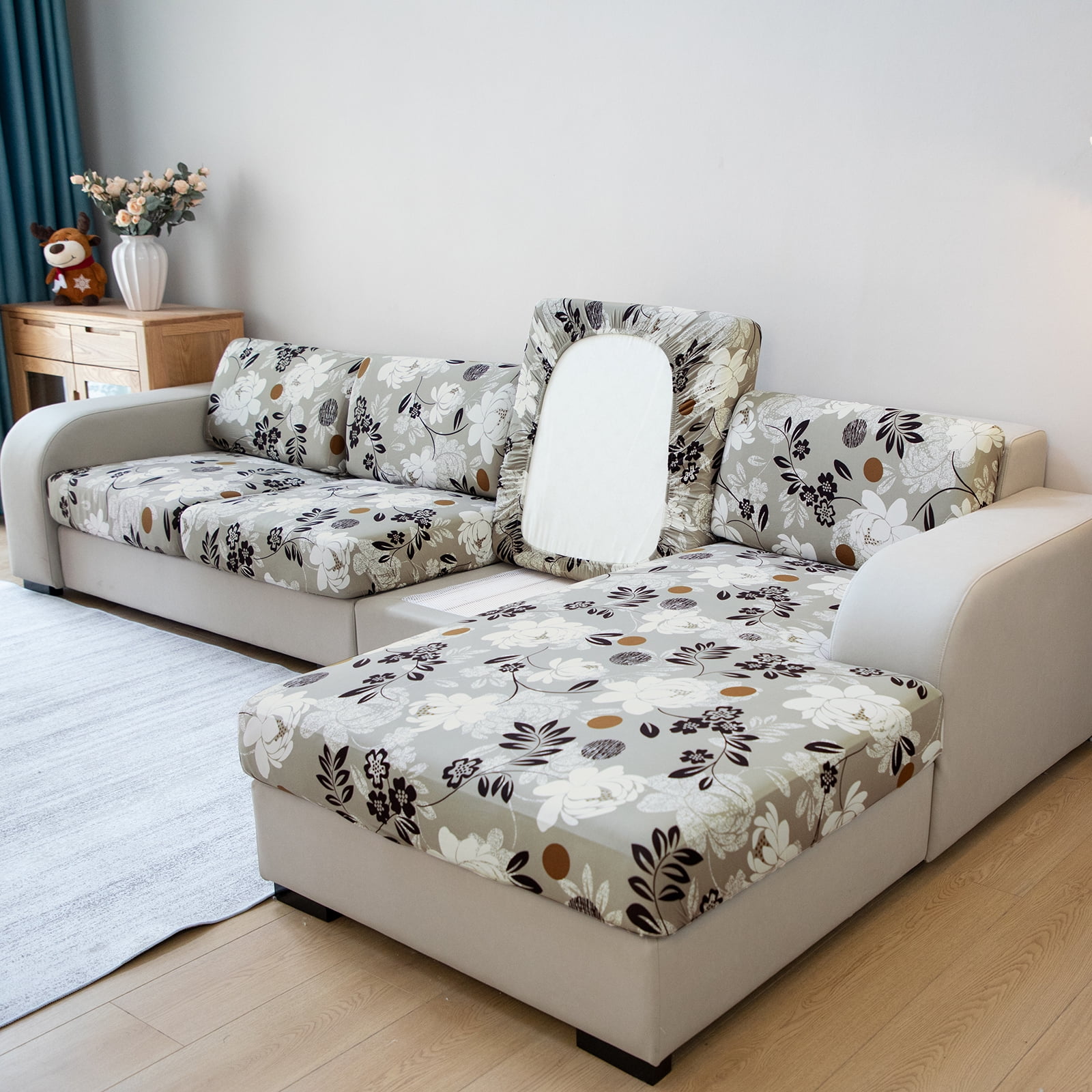 Skksst Stretch Floral Print Sofa Cover Sectional Couch Seat Cushion ...