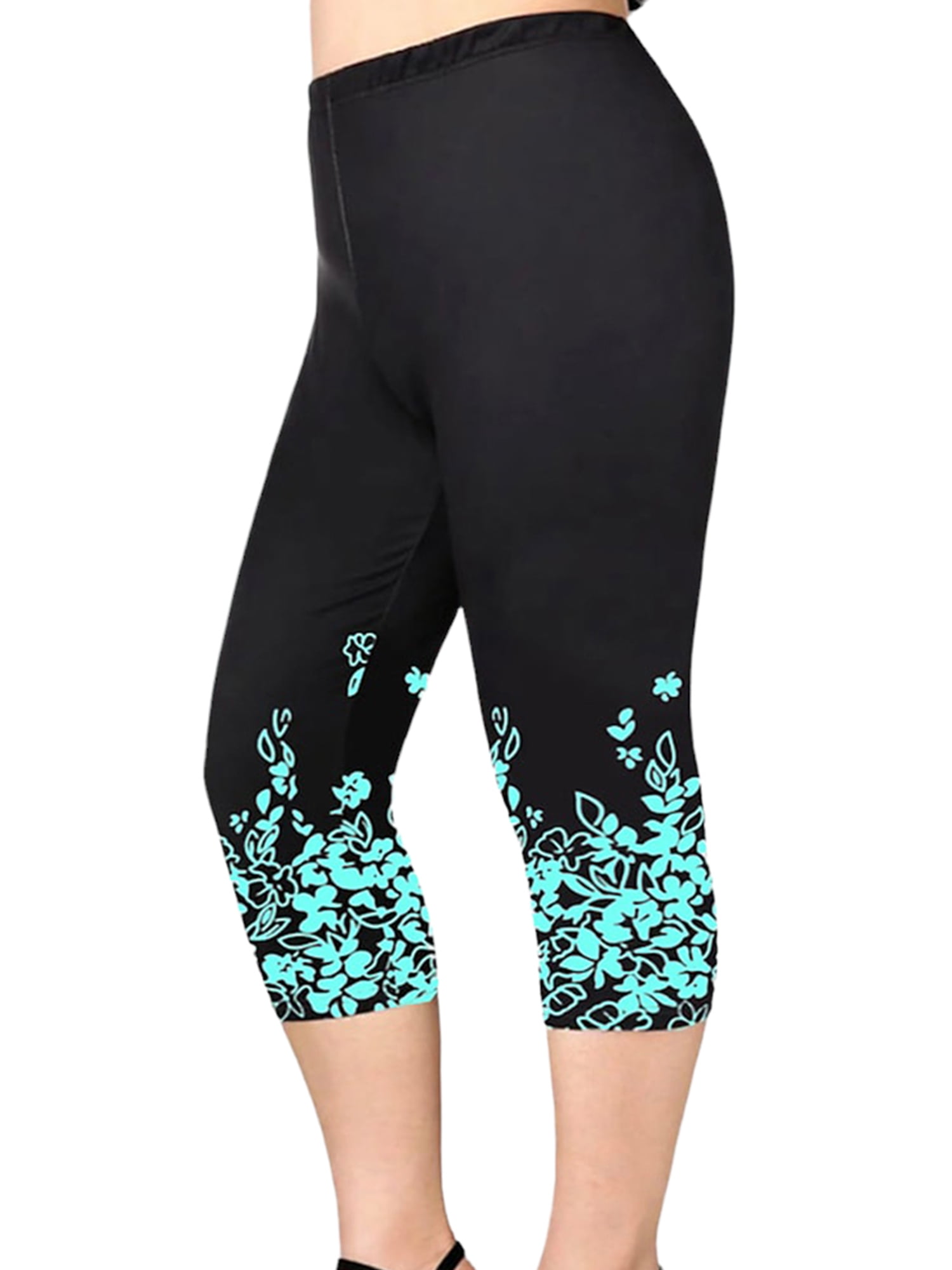 Skksst Womens High Waist Floral Print Leggings Plus Size Yoga Capri ...