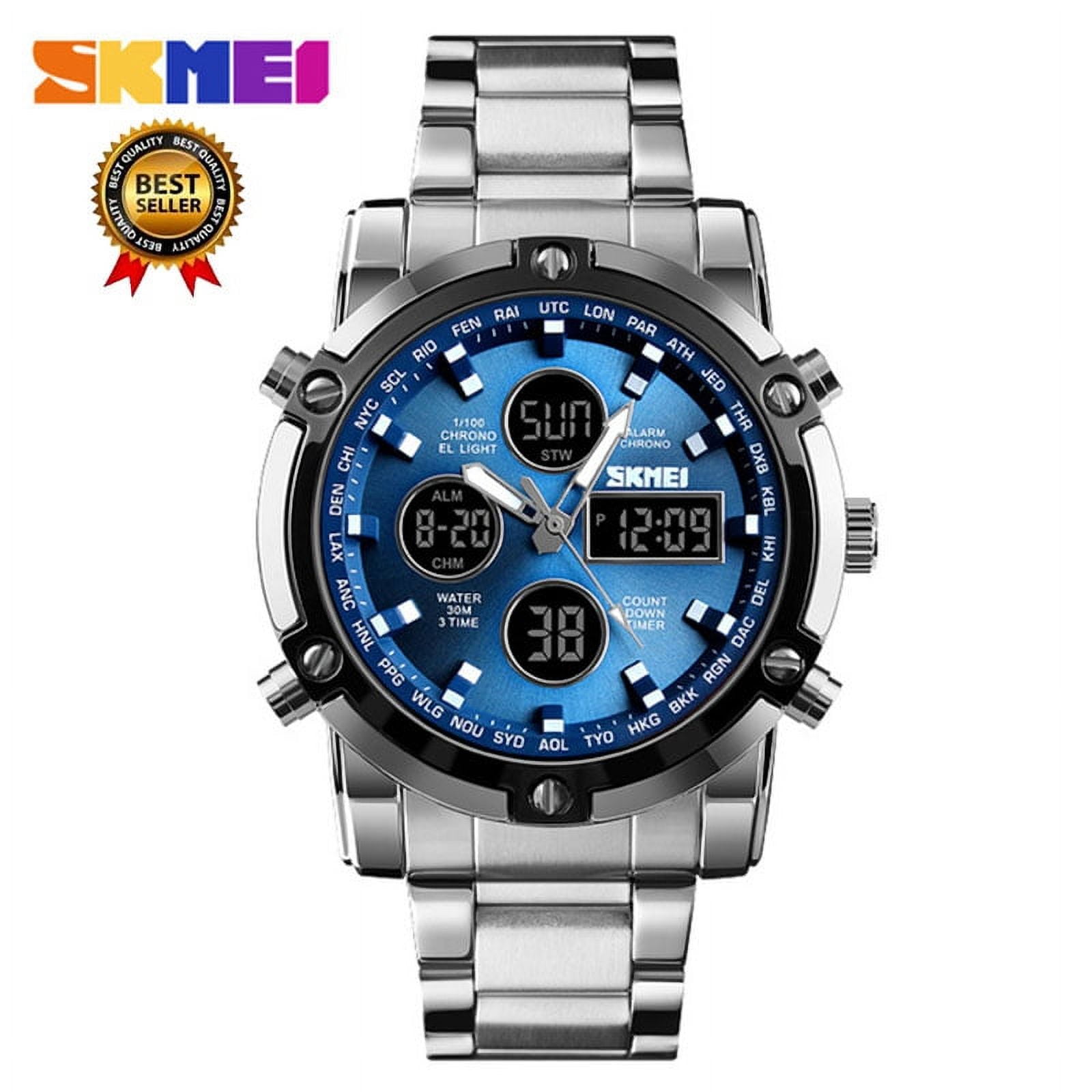 Skmei 3 Time Back Light Display Digital Watches Mens Full Steel Strap ...