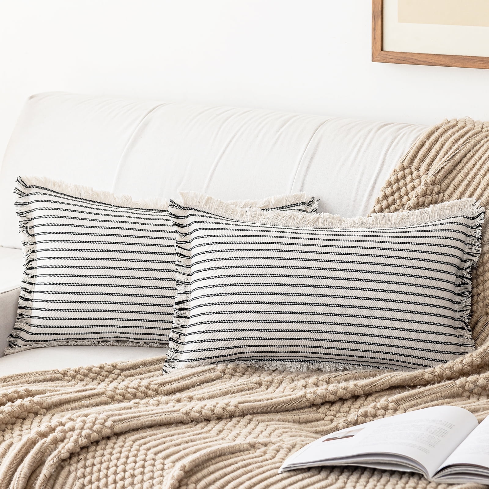 Skodaer 2 Pack Boho Decorative Throw Pillow Covers with Fring Tassel ...