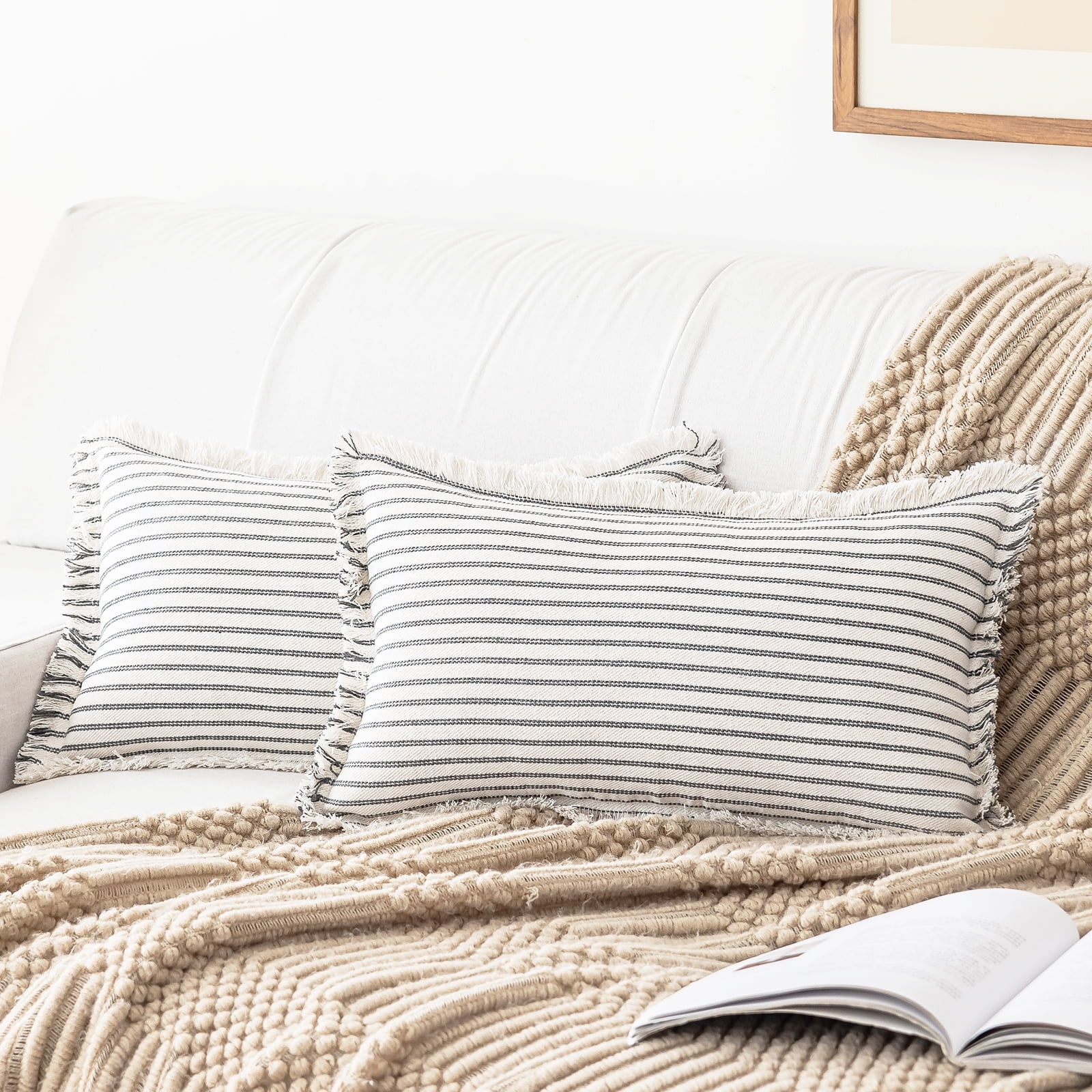 Skodaer 2 Pack Boho Decorative Throw Pillow Covers with Fring Tassel ...