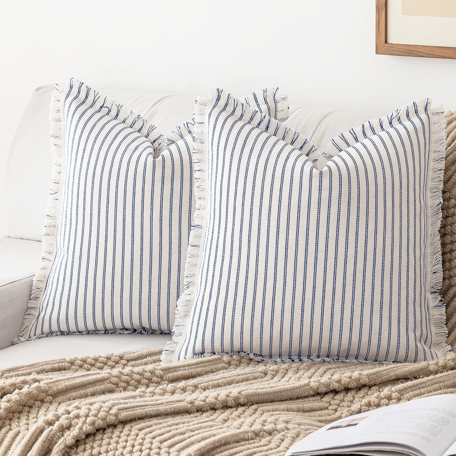 Skodaer 2 Pack Boho Decorative Throw Pillow Covers with Fring Tassel ...