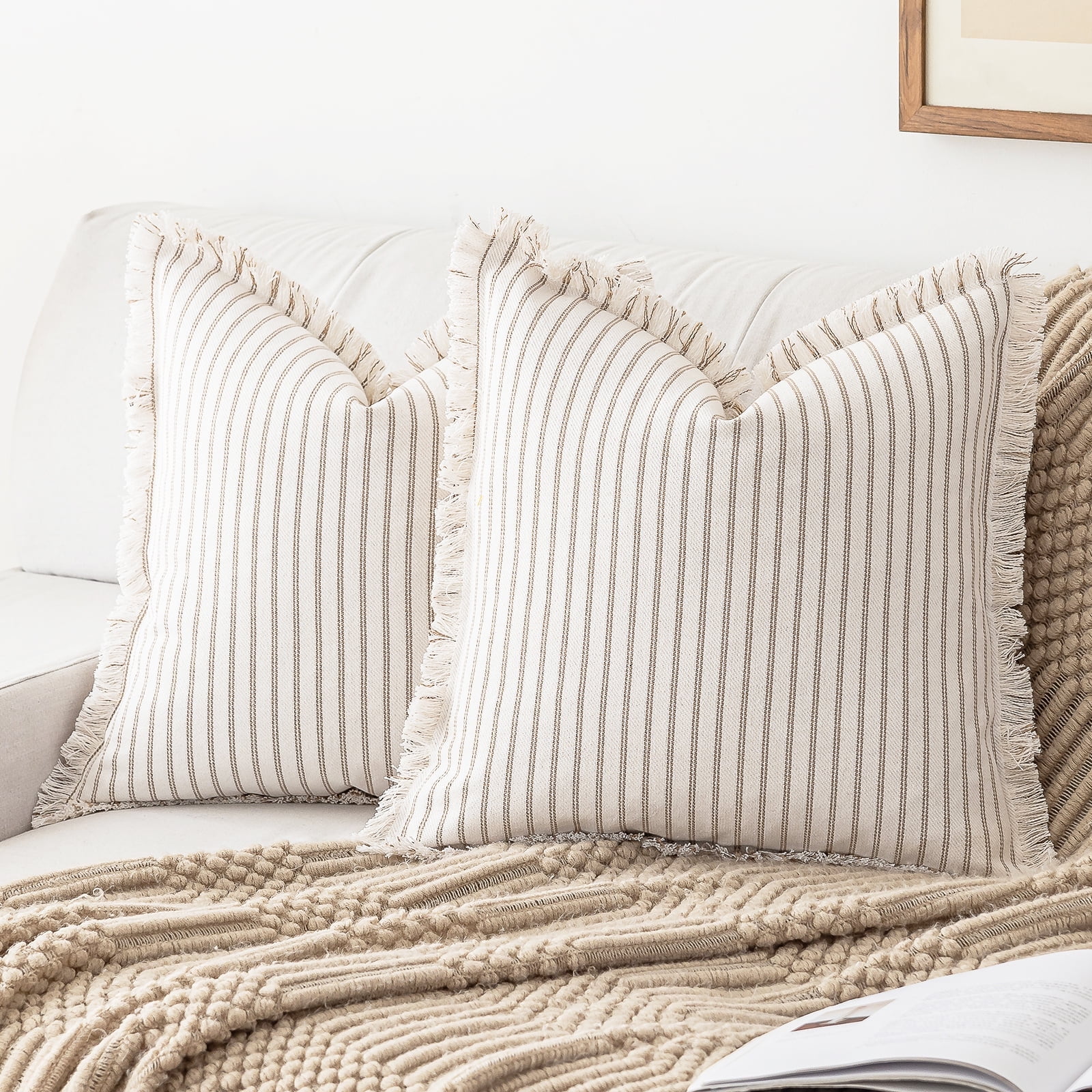 Skodaer 2 Pack Boho Decorative Throw Pillow Covers with Fring Tassel ...