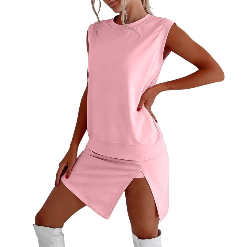 Skort Sets Women 2 Piece Outfits Casual Side Split Athletic Skirt ...