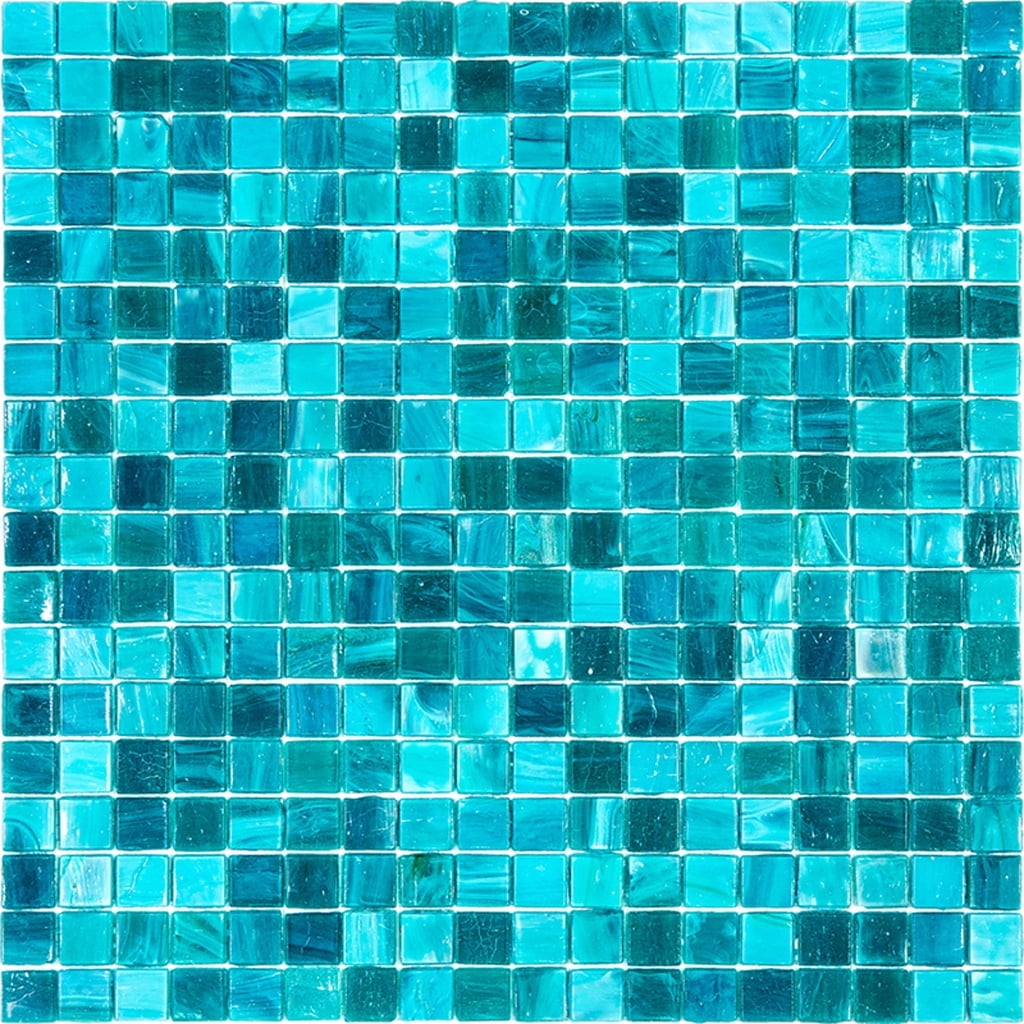 Skosh 11.6 in. x 11.6 in. Glossy Cerulean Green Glass Mosaic Wall and ...