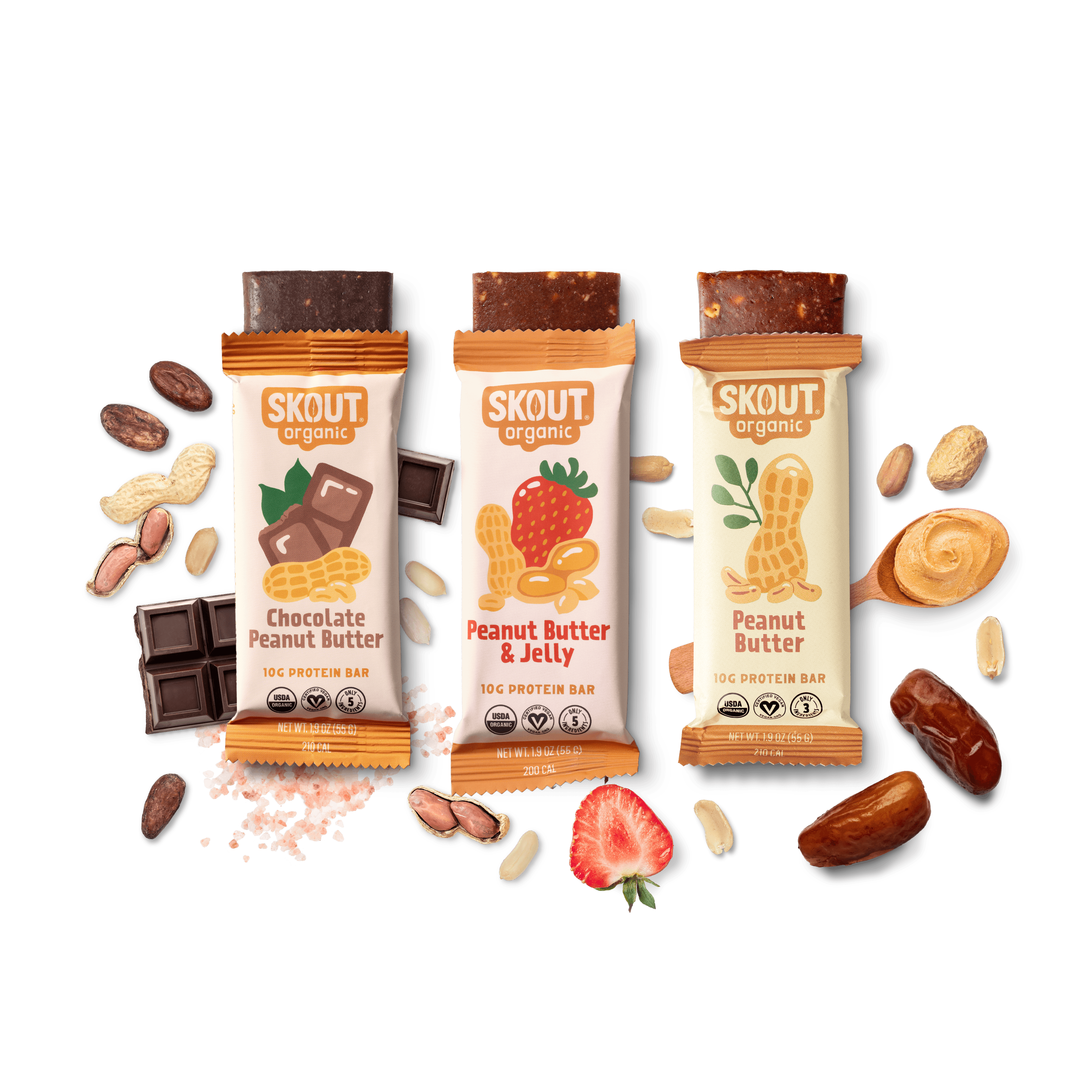 Skout Organic, Plant-Based Protein Bars, 12 Pack, 3 Flavor Variety ...