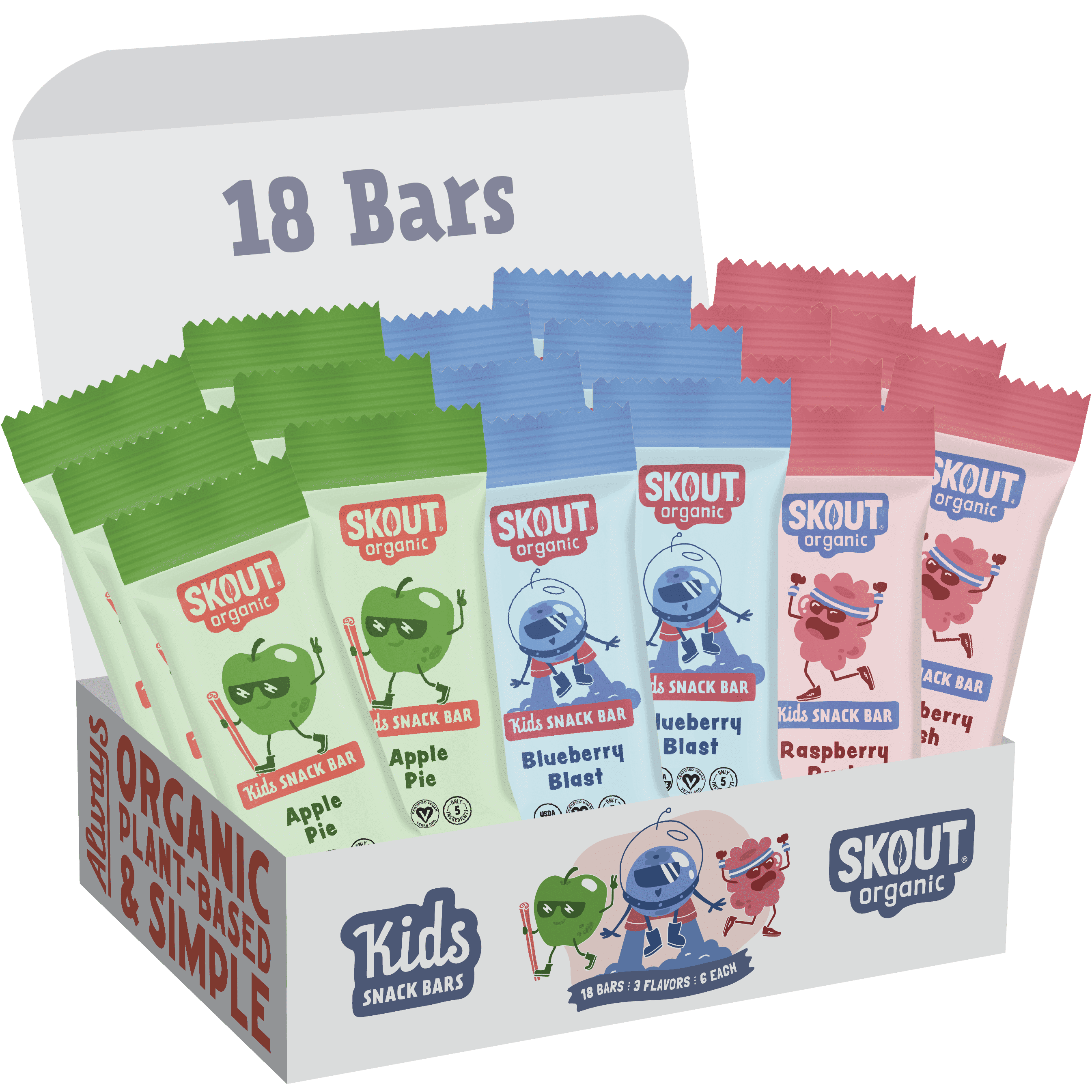 Skout Organic Kids Snack Bar Fruit Variety Pack - 3 Flavors - 18 Pack ...