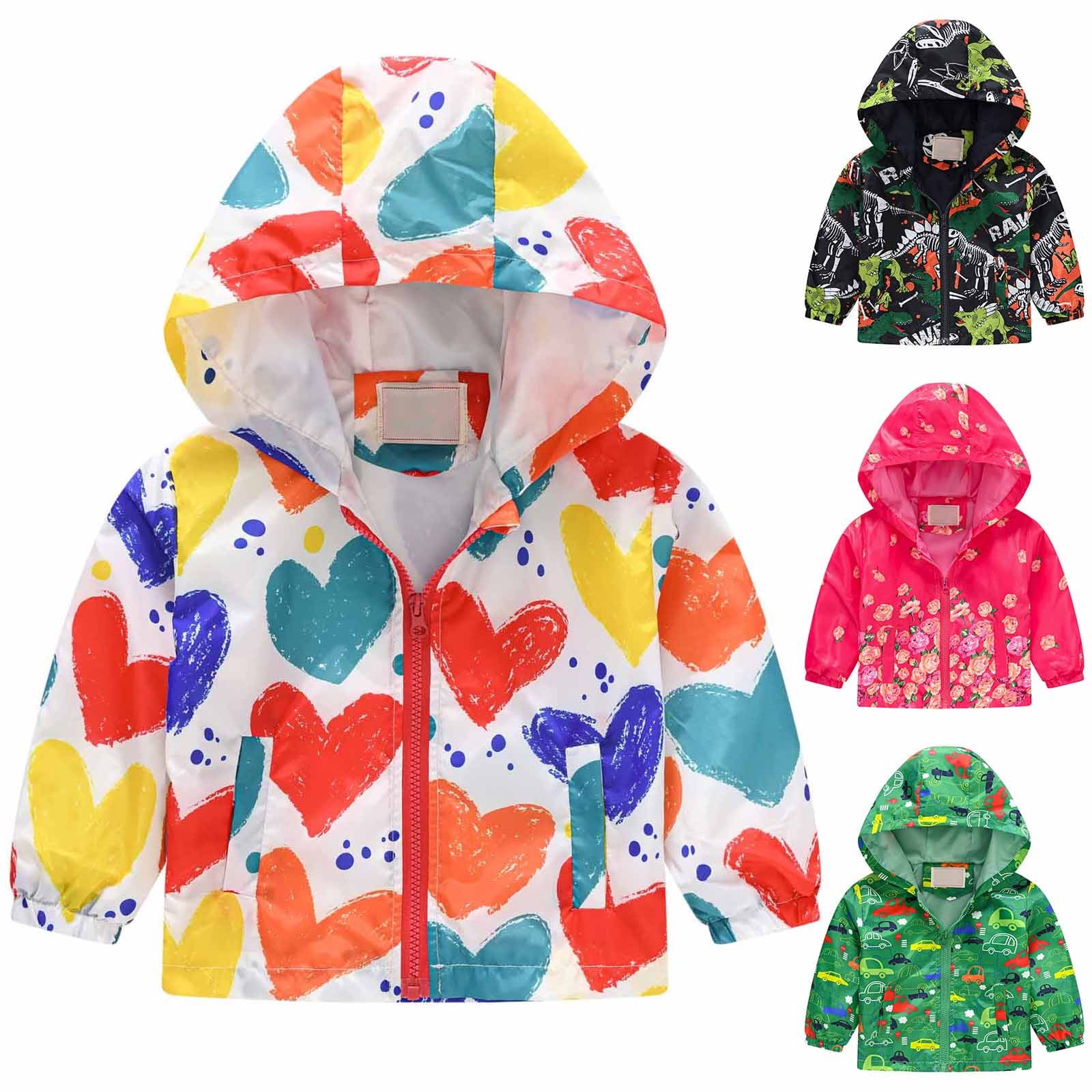 Skpabo Kids Jacket Fall Cartoon Dinosaur Zip Up Hooded Jackets Toddler ...