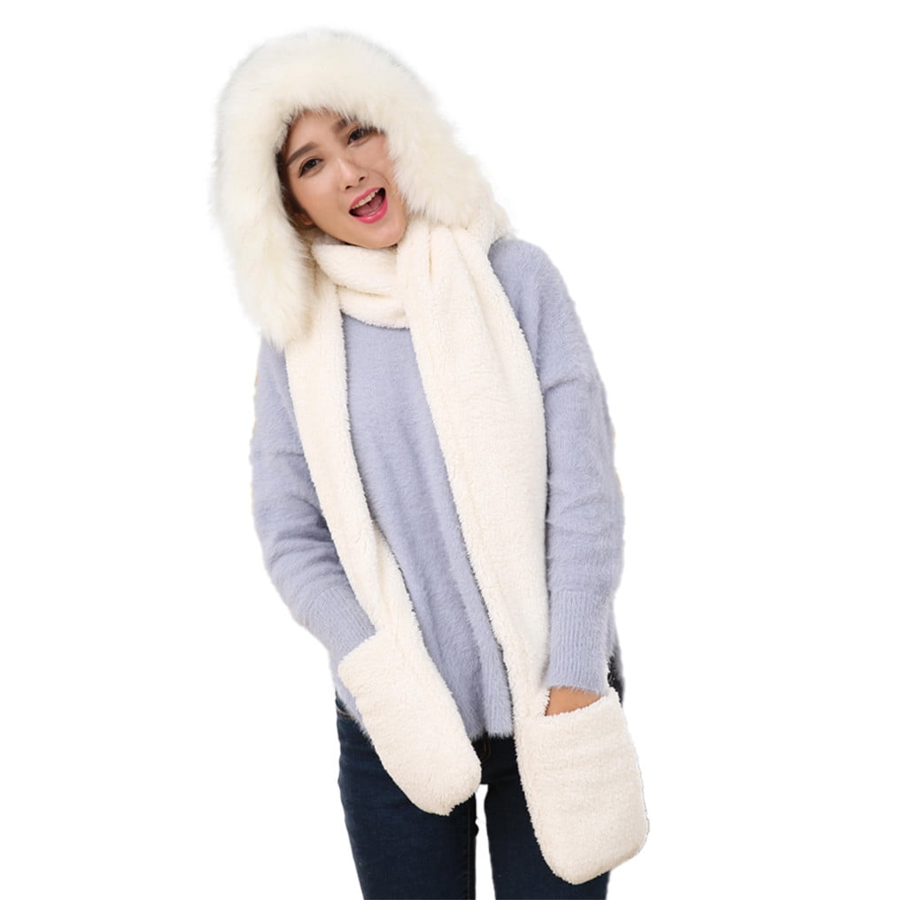 Skpblutn Sun Hat Women Thick Wool Collarear Protectors Warm Plushscarf ...