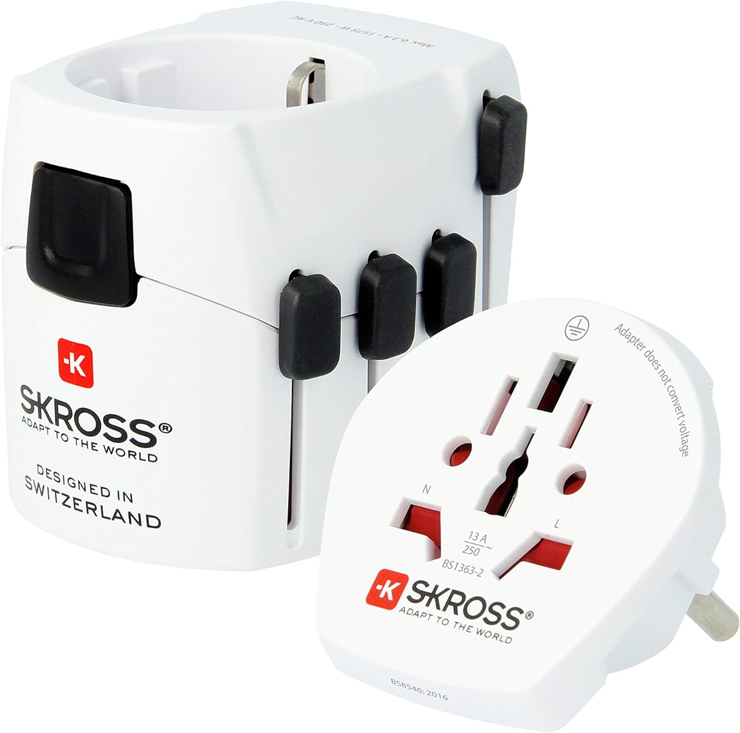 Skross Pro World Travel Adapter, 3-Pole Travel Adaptor with Slide ...