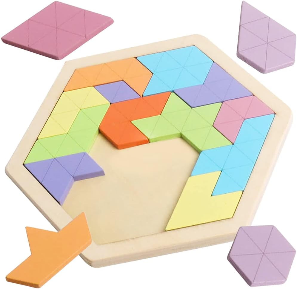 Skrtuan Wooden Blocks Puzzle for Kid Adults Brain Teaser Hexagon ...