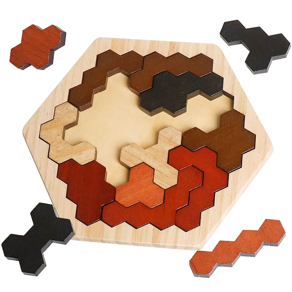 Skrtuan Wooden Hexagon Puzzle MSF2 for Kid Adults, Colorful Shape ...