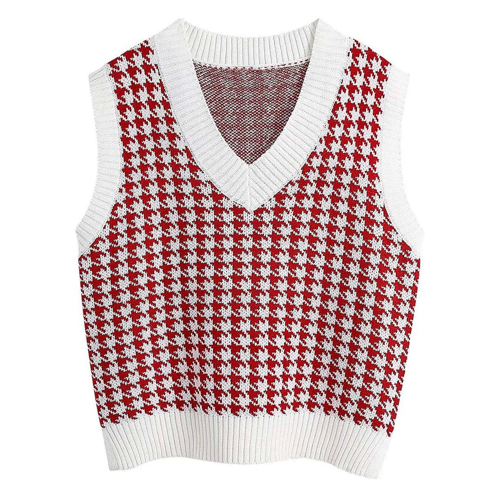 Sksloeg Argyle Sweater Vest Women Womens Y2k Crop Houndstooth Knitted