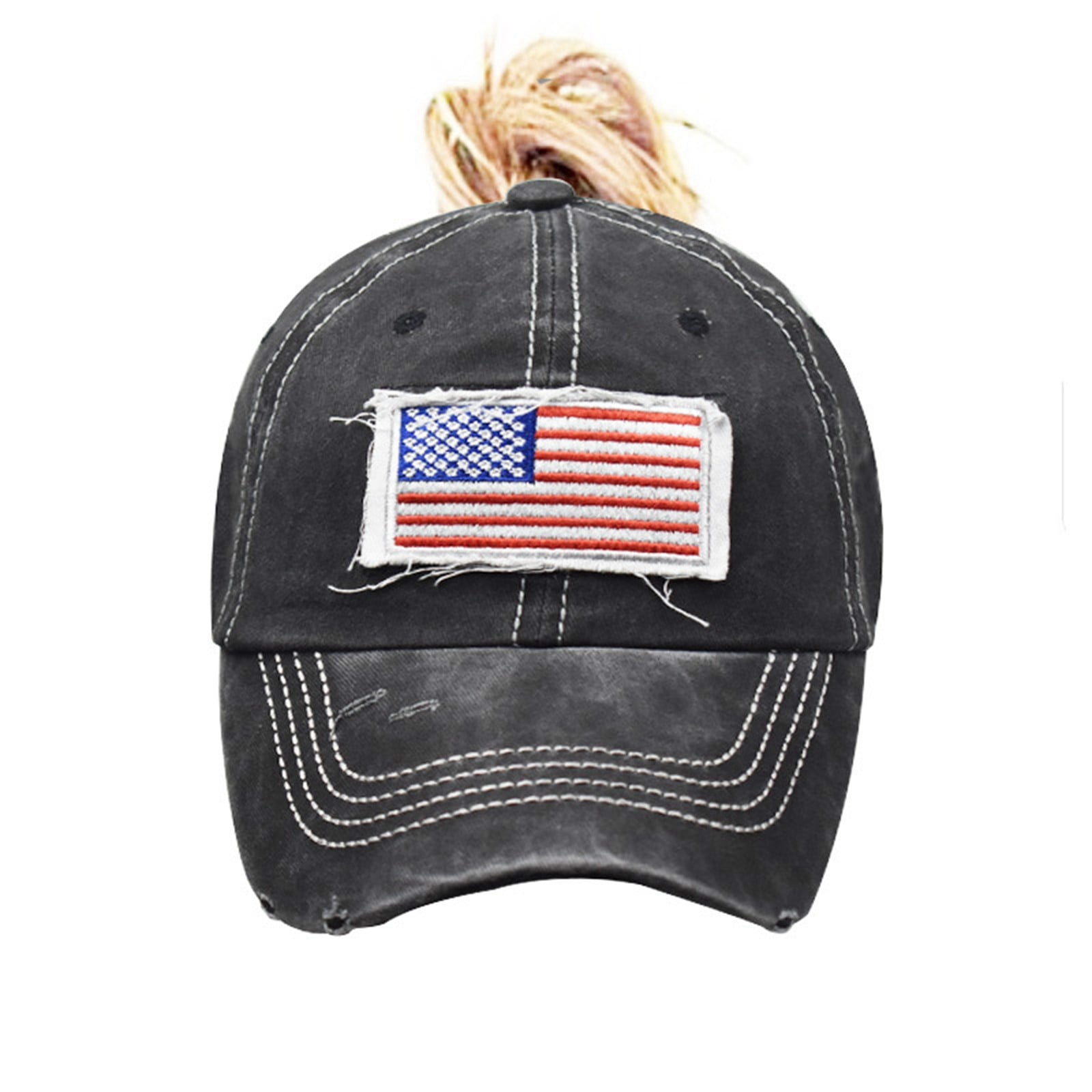 Sksloeg Hats for Men Womens Ponytail High Messy Bun Hats Distressed ...