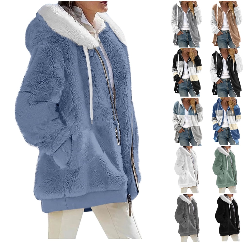 Sksloeg Jackets for Women Casual Print Coats Full Zip Up Hooded ...