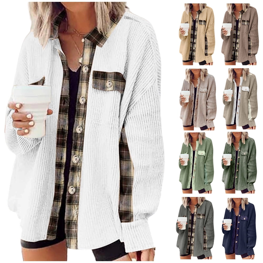 Sksloeg Jackets for Women Shacket Jacket Women Button Down Shirt Jacket ...