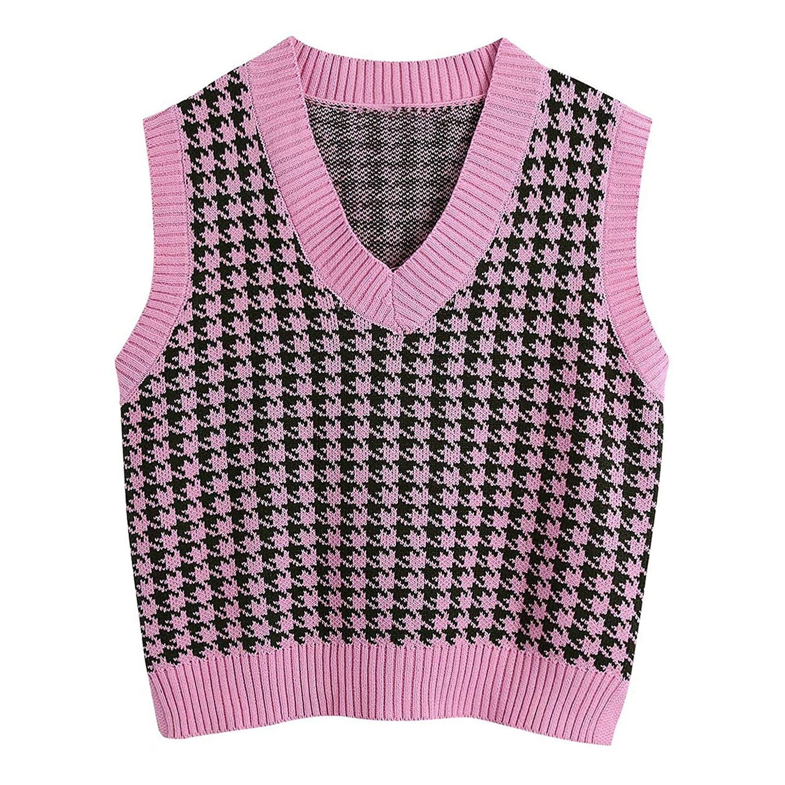 Sksloeg Kawaii Y2k Sweater Vest Y2k Crop Plaid Print Knitted Streetwear ...