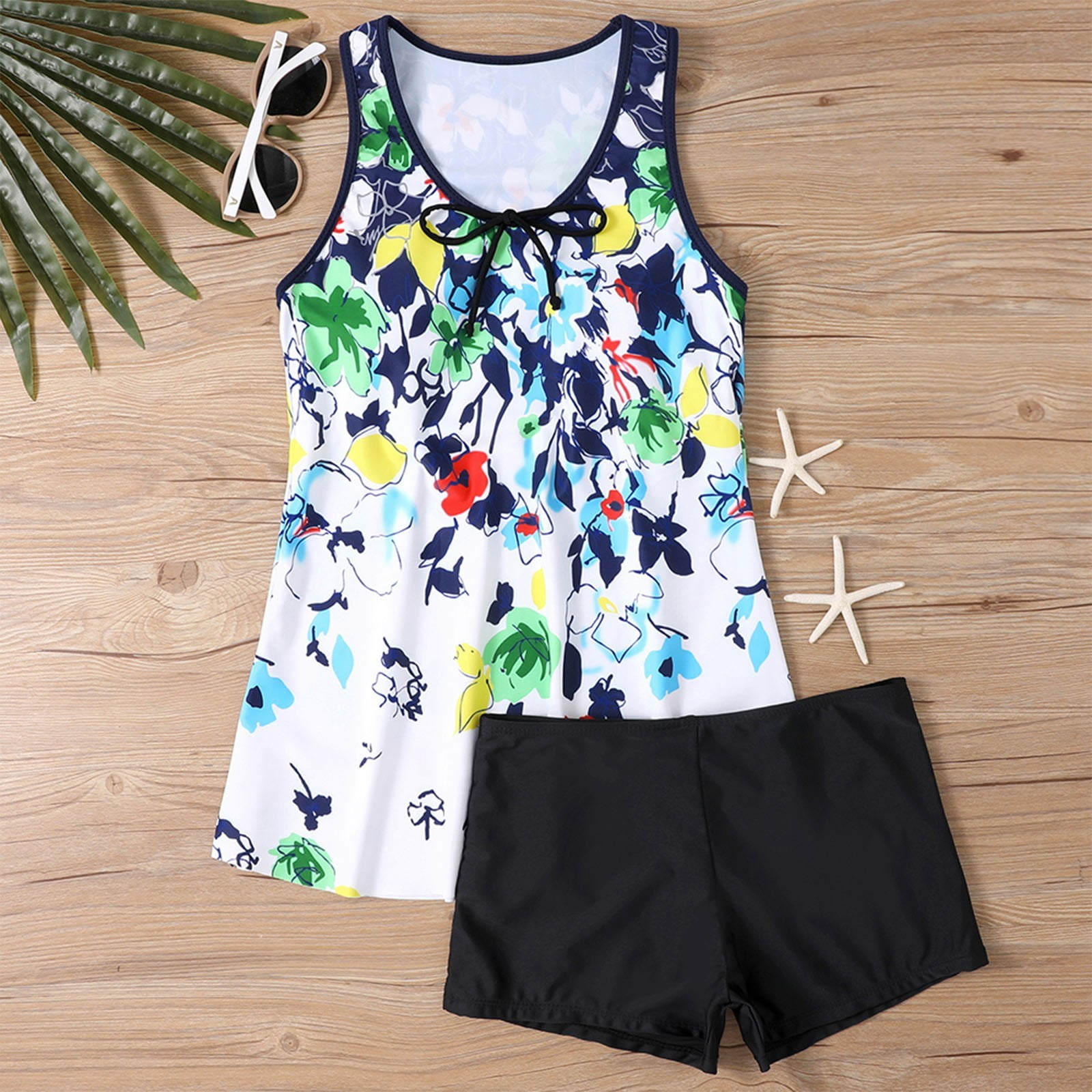 Sksloeg Modest Tankini Sets for Women's Swimsuits Retro Print Blouson ...